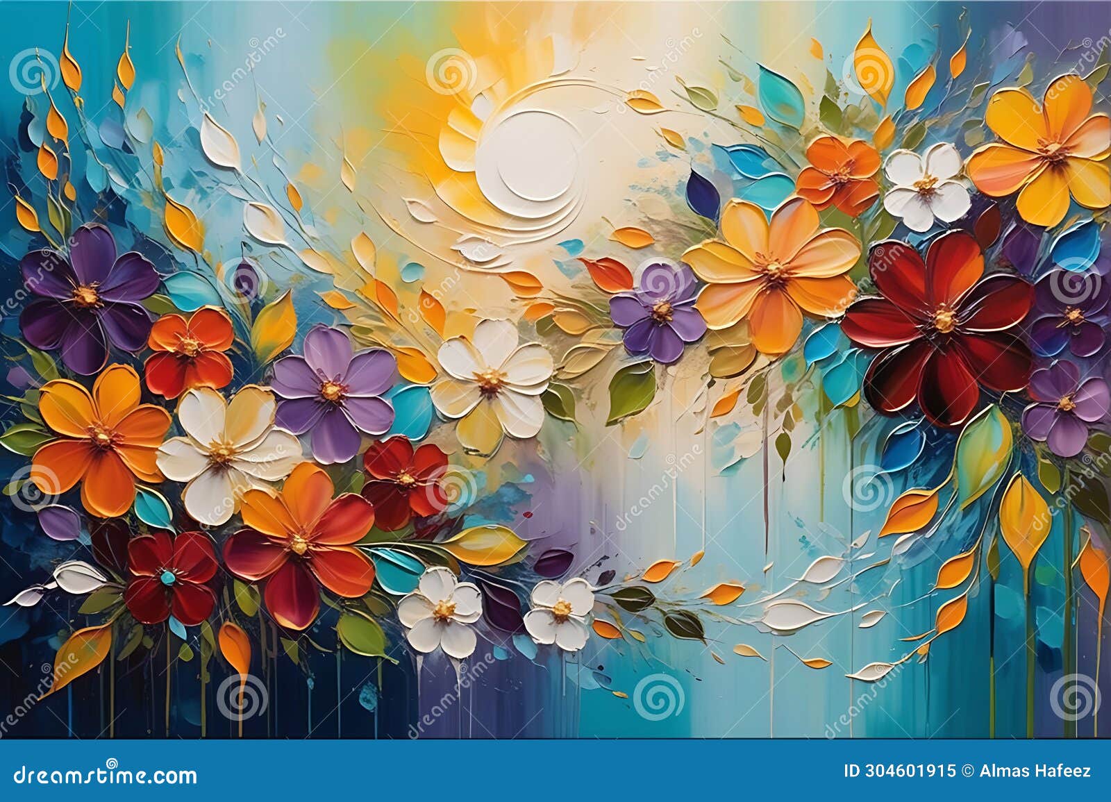 Floral Harmony: Abstract Painting Capturing an Array of Flowers ...