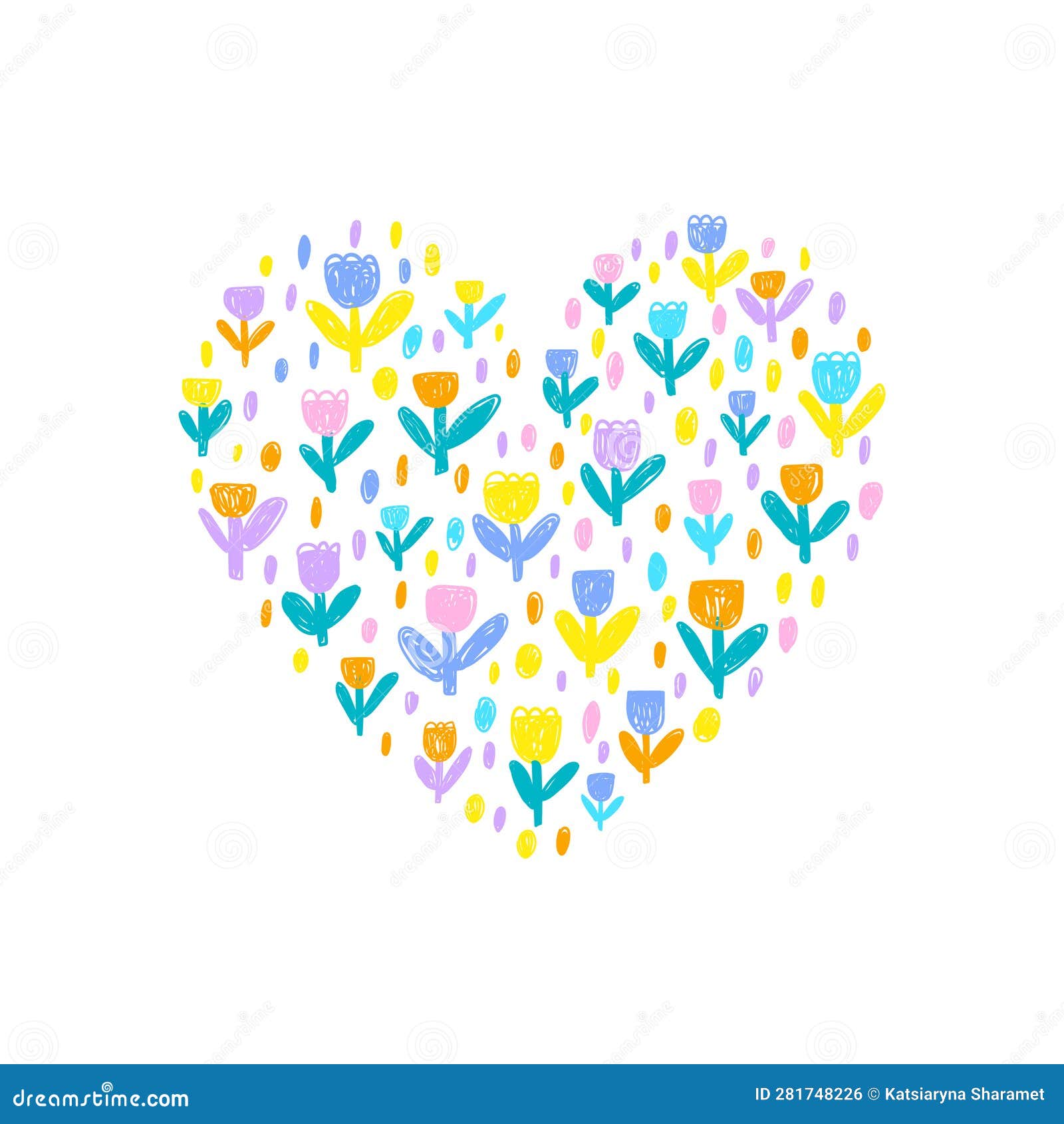 Floral Heart Print. Hand Drawe Vector Illustration Stock Vector - Illustration of luck ...