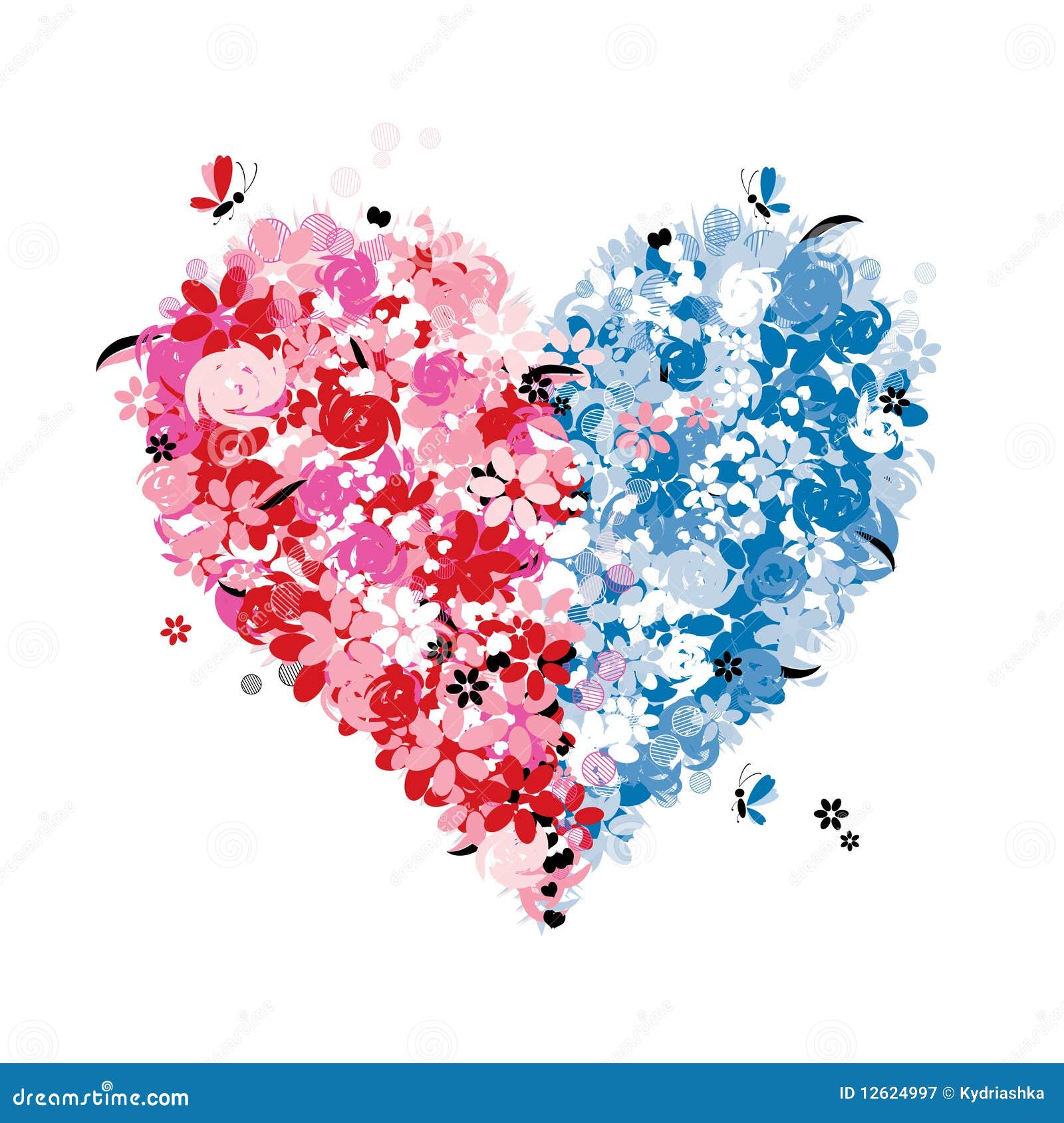 Floral Heart Shape of Two Halves Stock Vector - Illustration of card ...