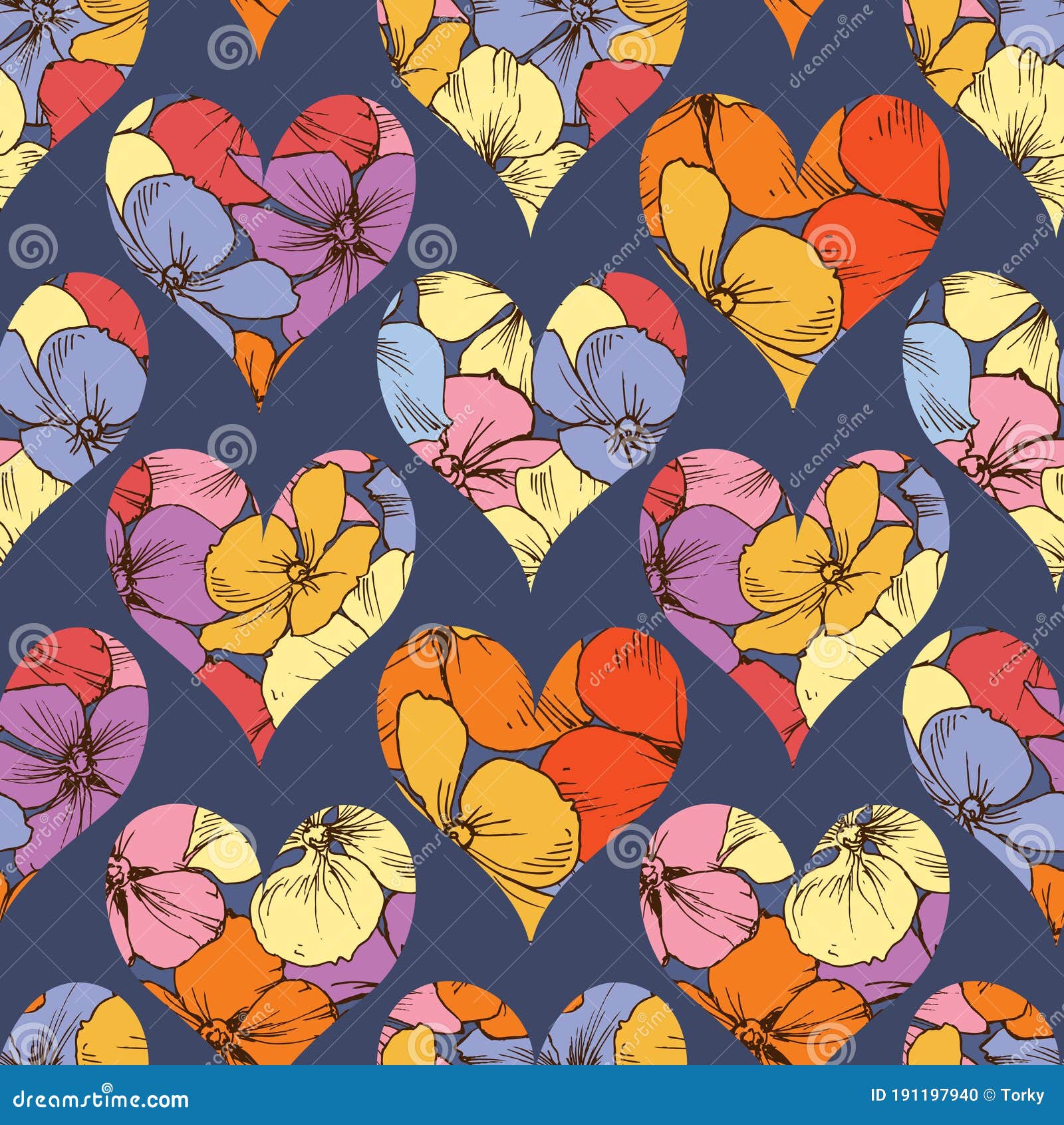 Floral Hearts Seamless Pattern Stock Vector - Illustration of ornate ...