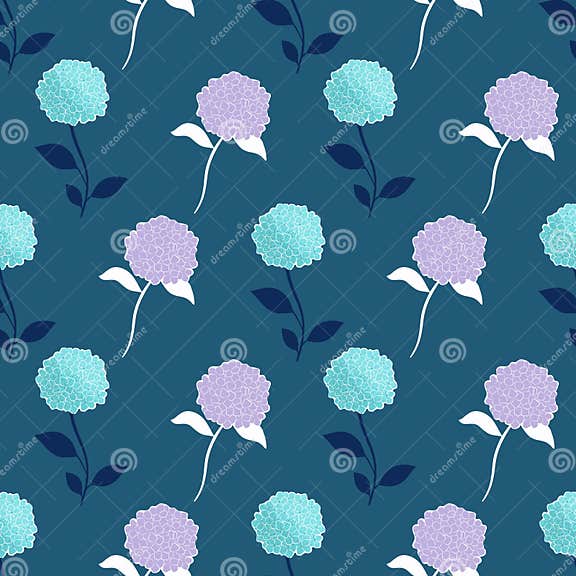 Floral Hydrangeas Vector Repeat Pattern on Dark Blue Stock Illustration - Illustration of dark ...