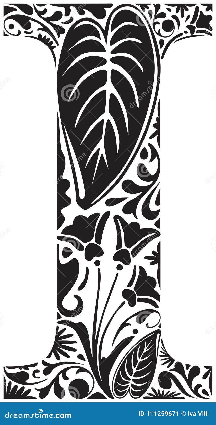 Floral I stock vector. Illustration of graphic, initial - 111259671