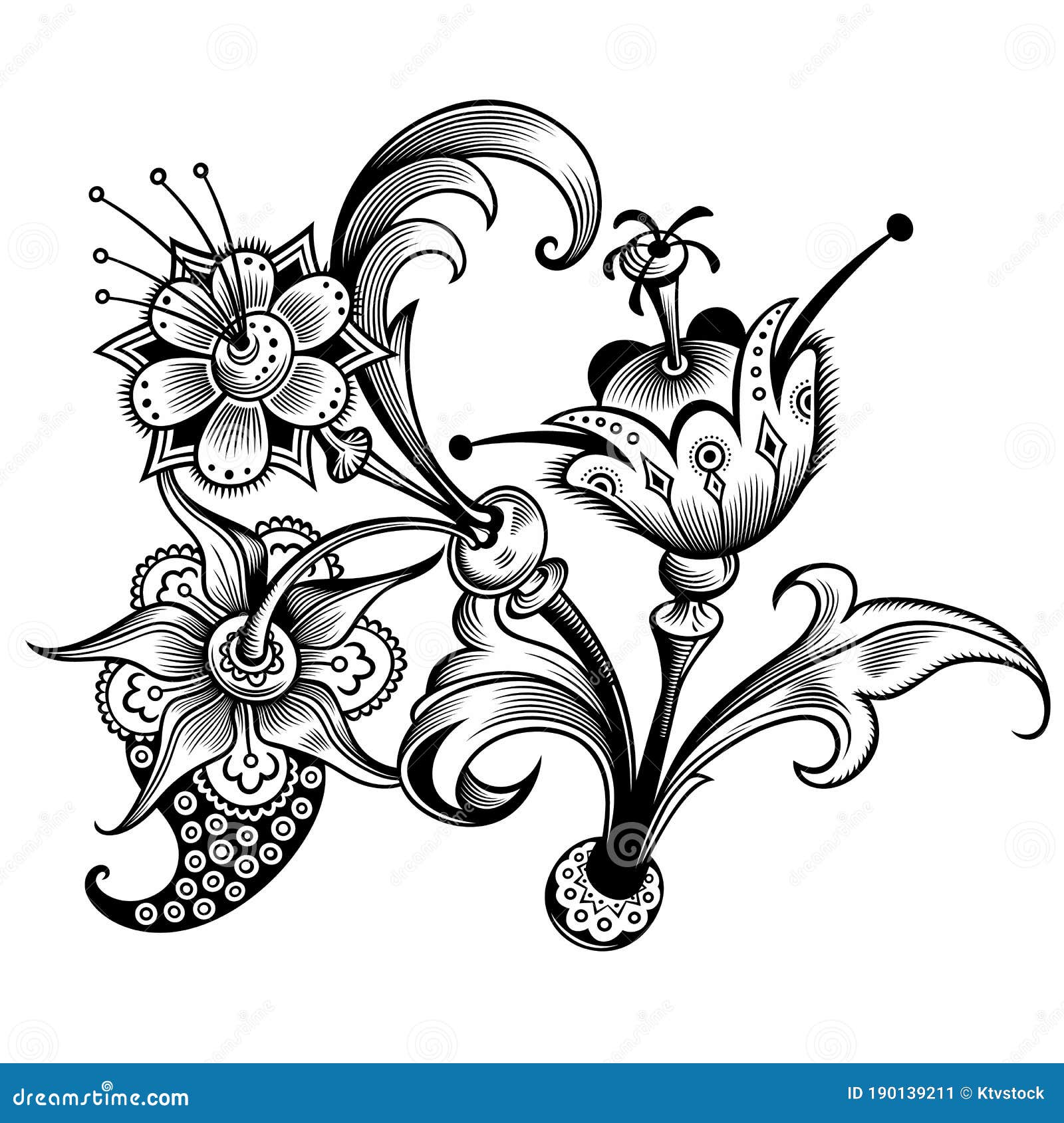 Floral Illustration. Engraved Nature Elements Stock Vector ...