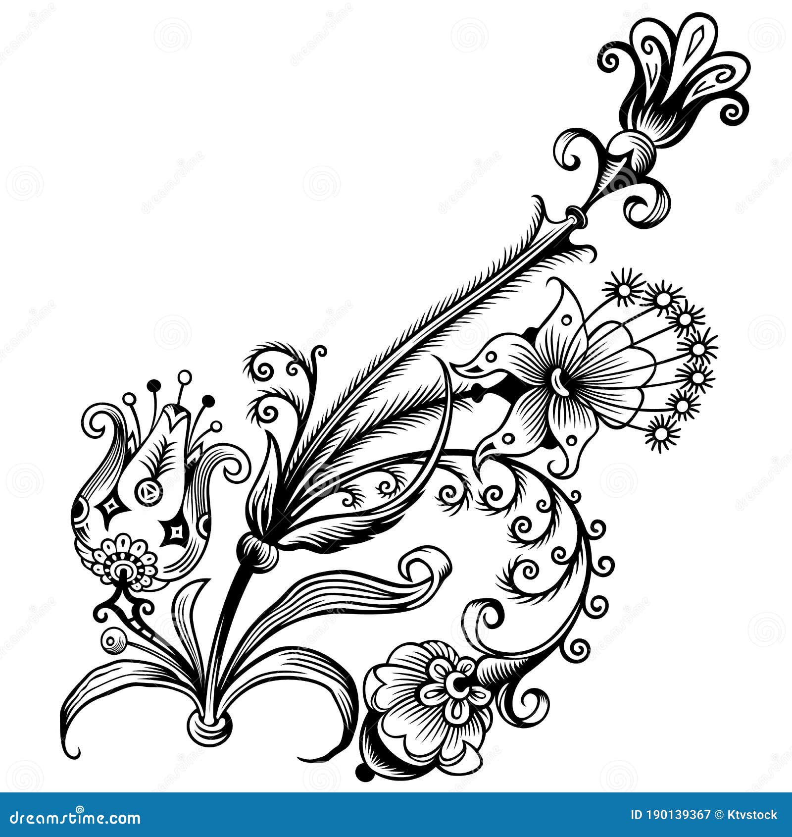 Floral Illustration. Engraved Nature Elements Stock Vector ...