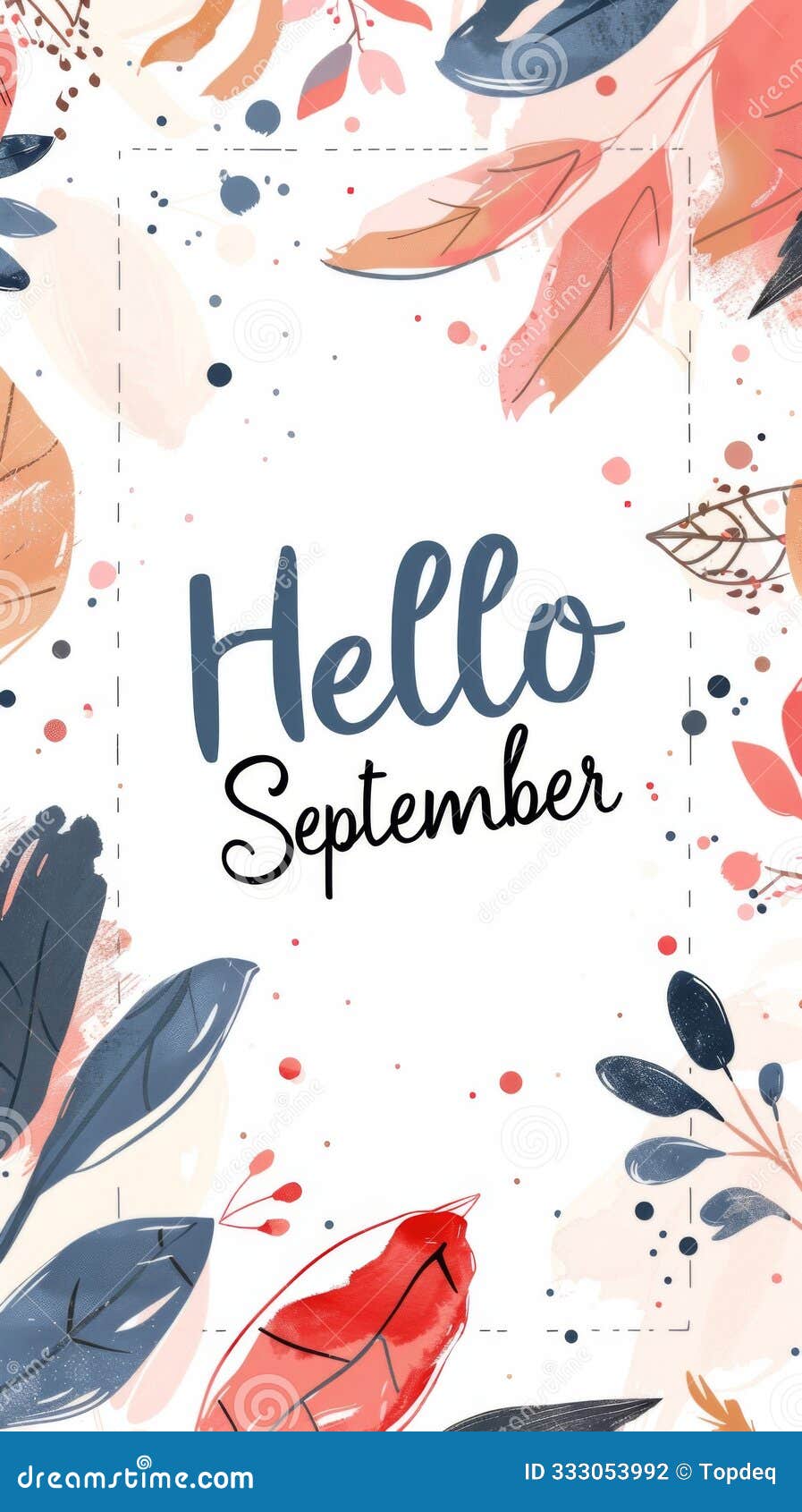 Floral Illustration with Hello September Text in the Center, Background ...