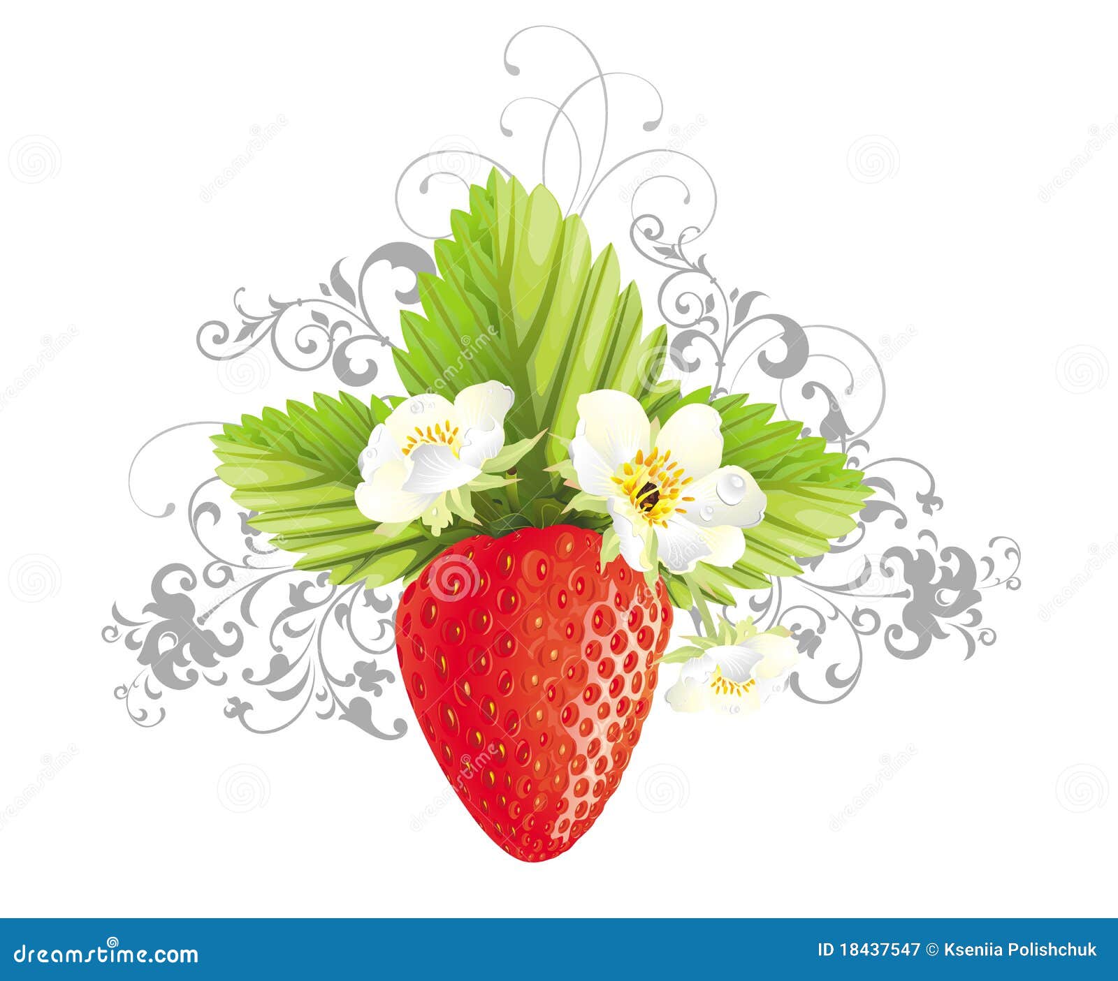 Floral Illustration with Strawberry and Flowers Stock Vector ...
