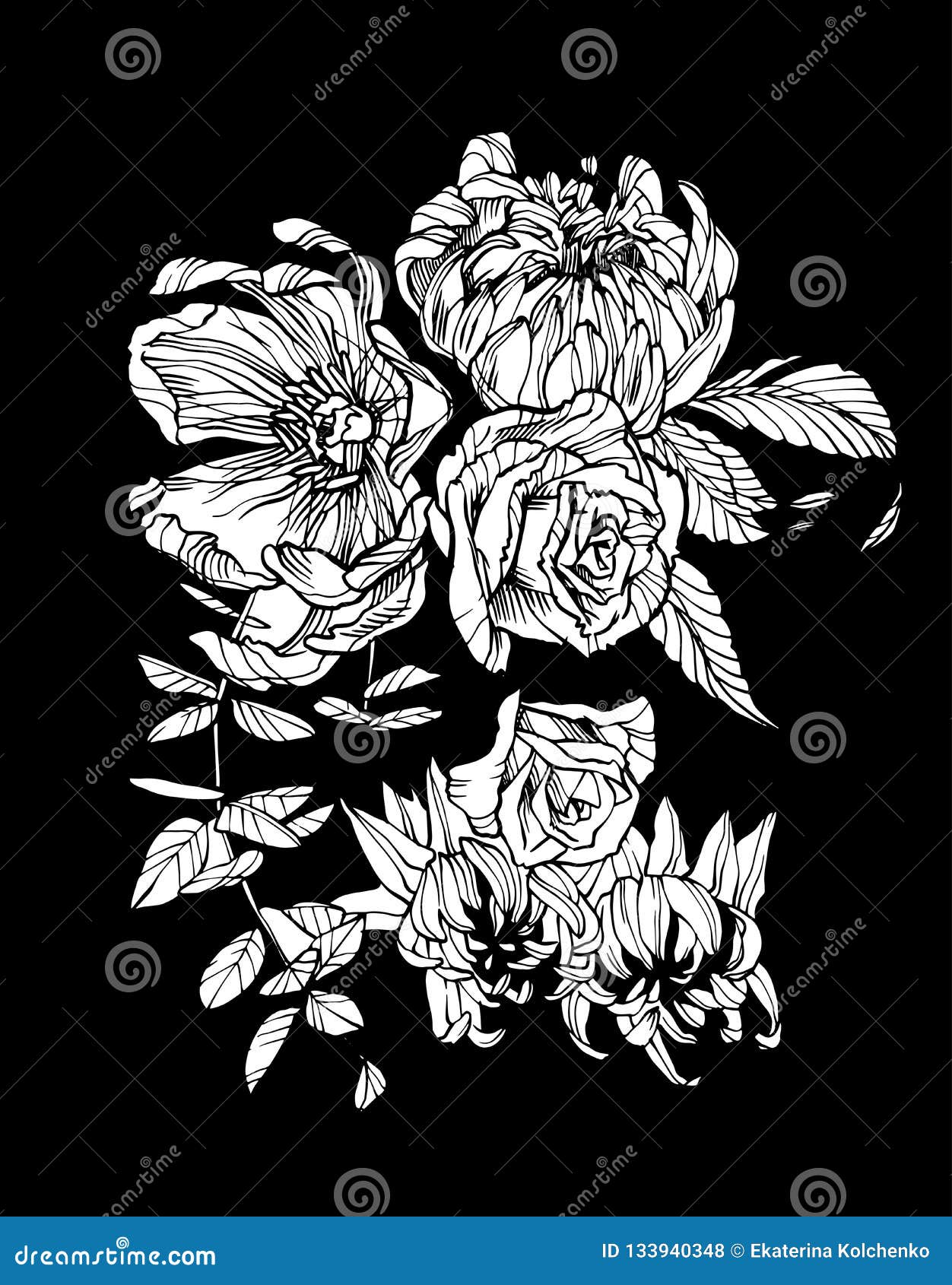Floral Illustration. Vecor Artwork of Flowers. Isolated Artwork Stock ...