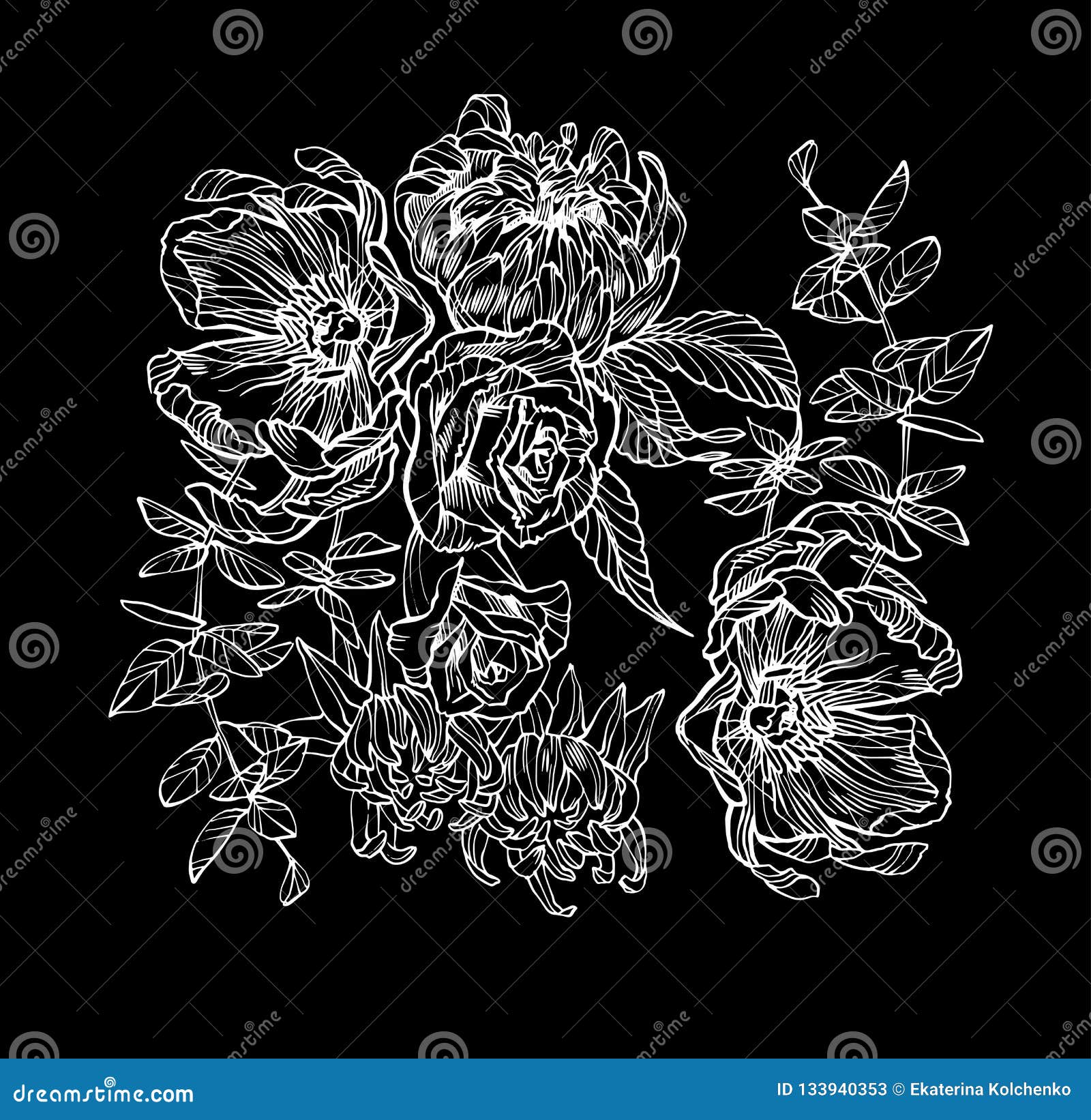 Floral Illustration. Vecor Artwork of Flowers. Isolated Artwork Stock ...