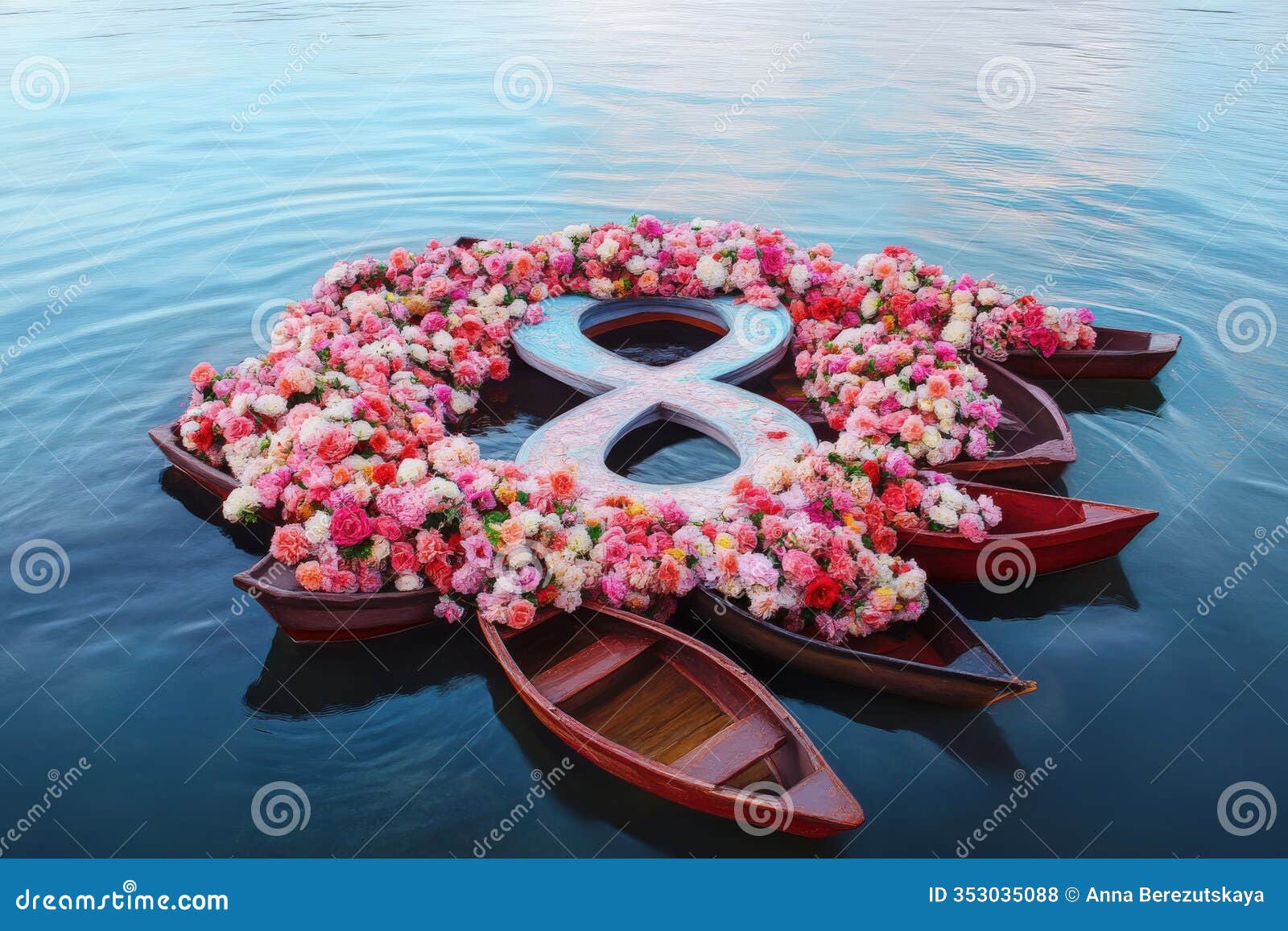 Floral Infinity Symbol Surrounded by Boats on Tranquil Water Stock ...