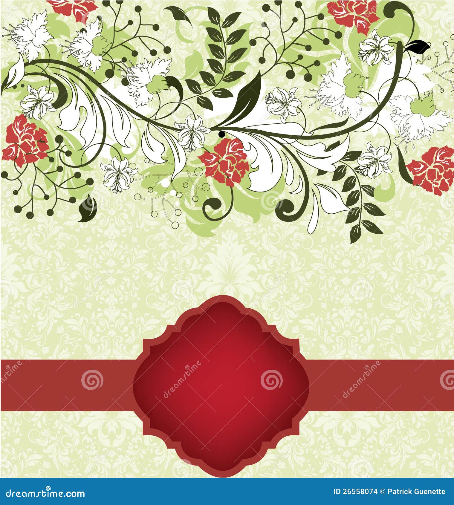Floral Invitation Card with Red and White Flowers Stock Vector ...