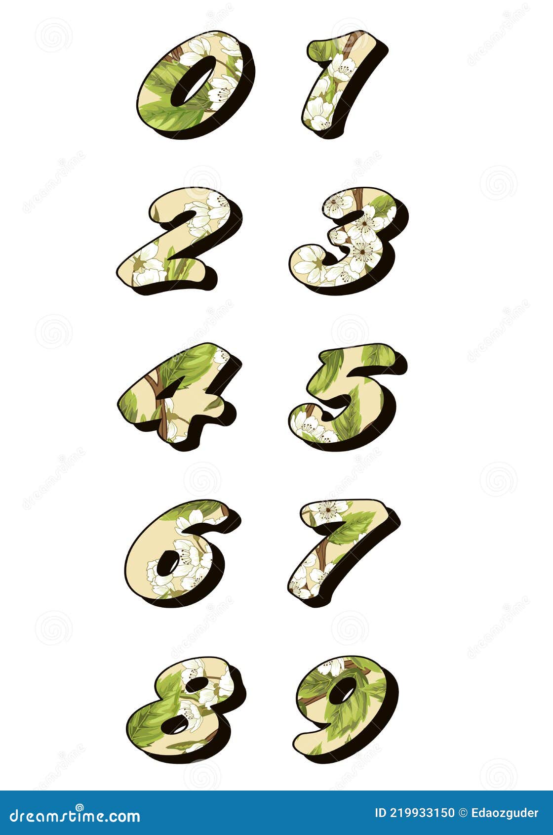 Floral and Leaf Pattern Numeral Illustration Stock Illustration ...