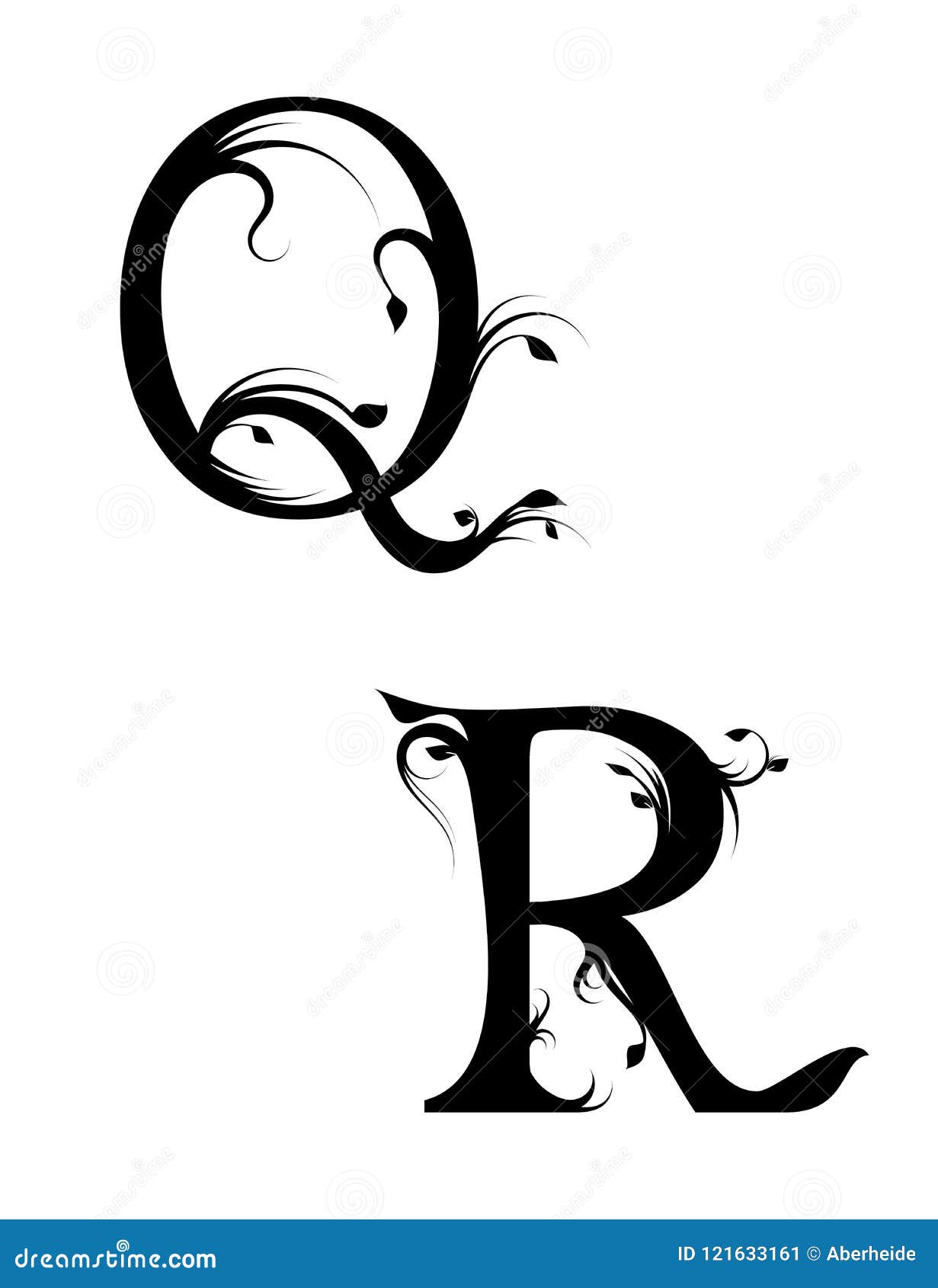 Floral Letters Q and R on White Stock Vector - Illustration of alphabet ...
