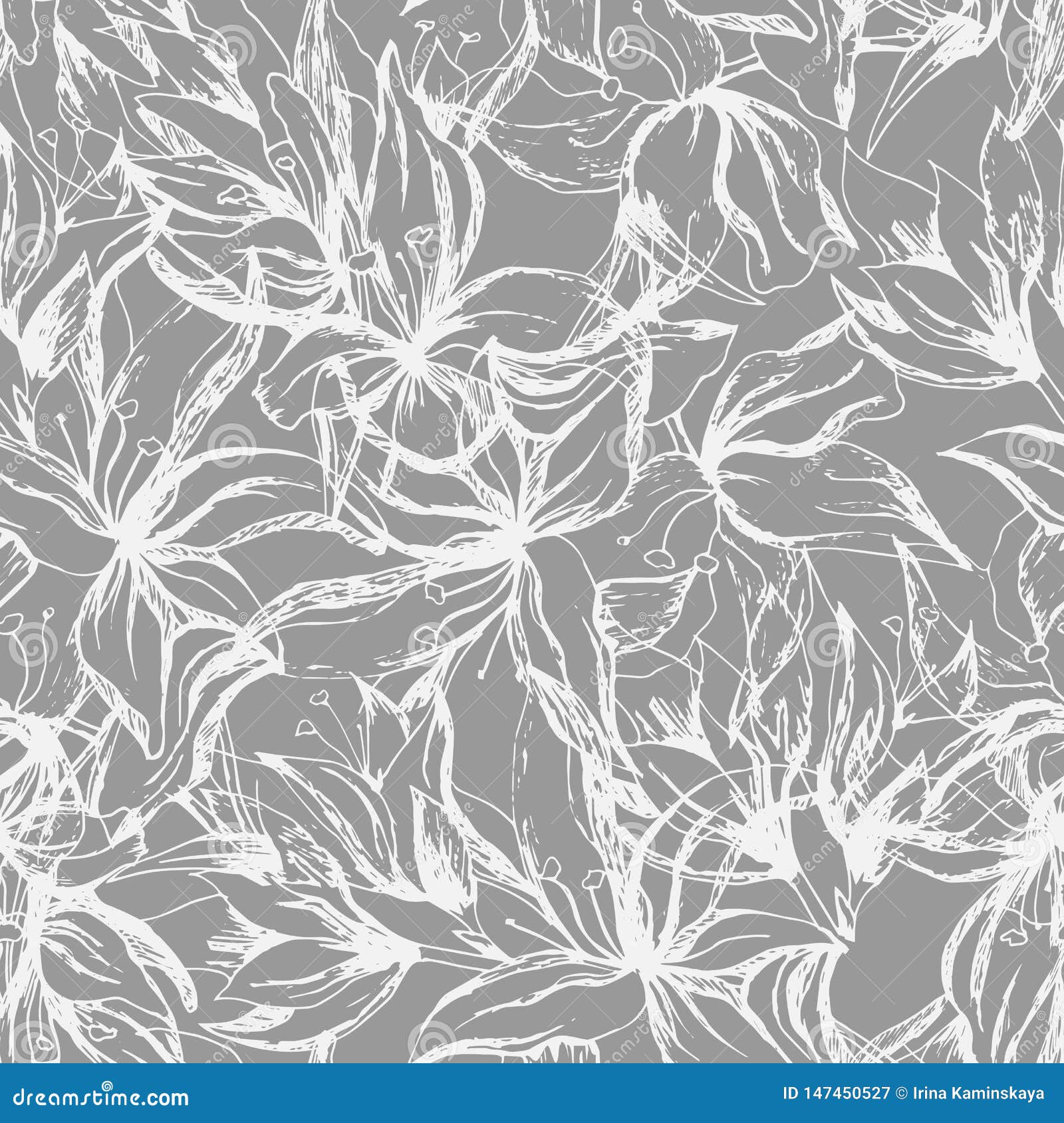 Floral Light Background. Contour White Pattern on a Gray Background ...