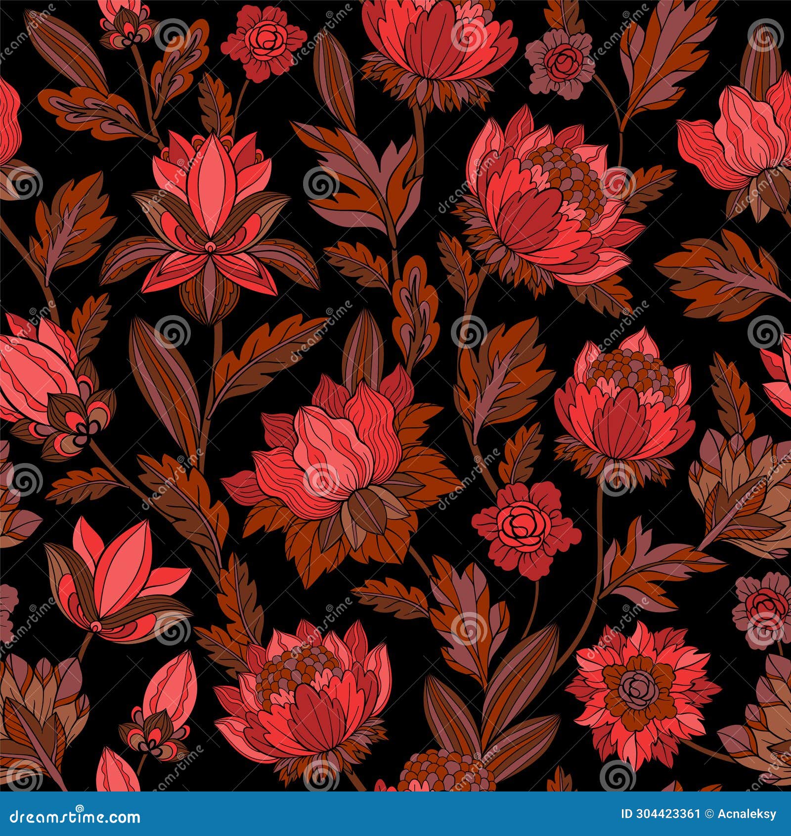 Floral Line Art Pattern with Decorative Flowers Stock Illustration ...