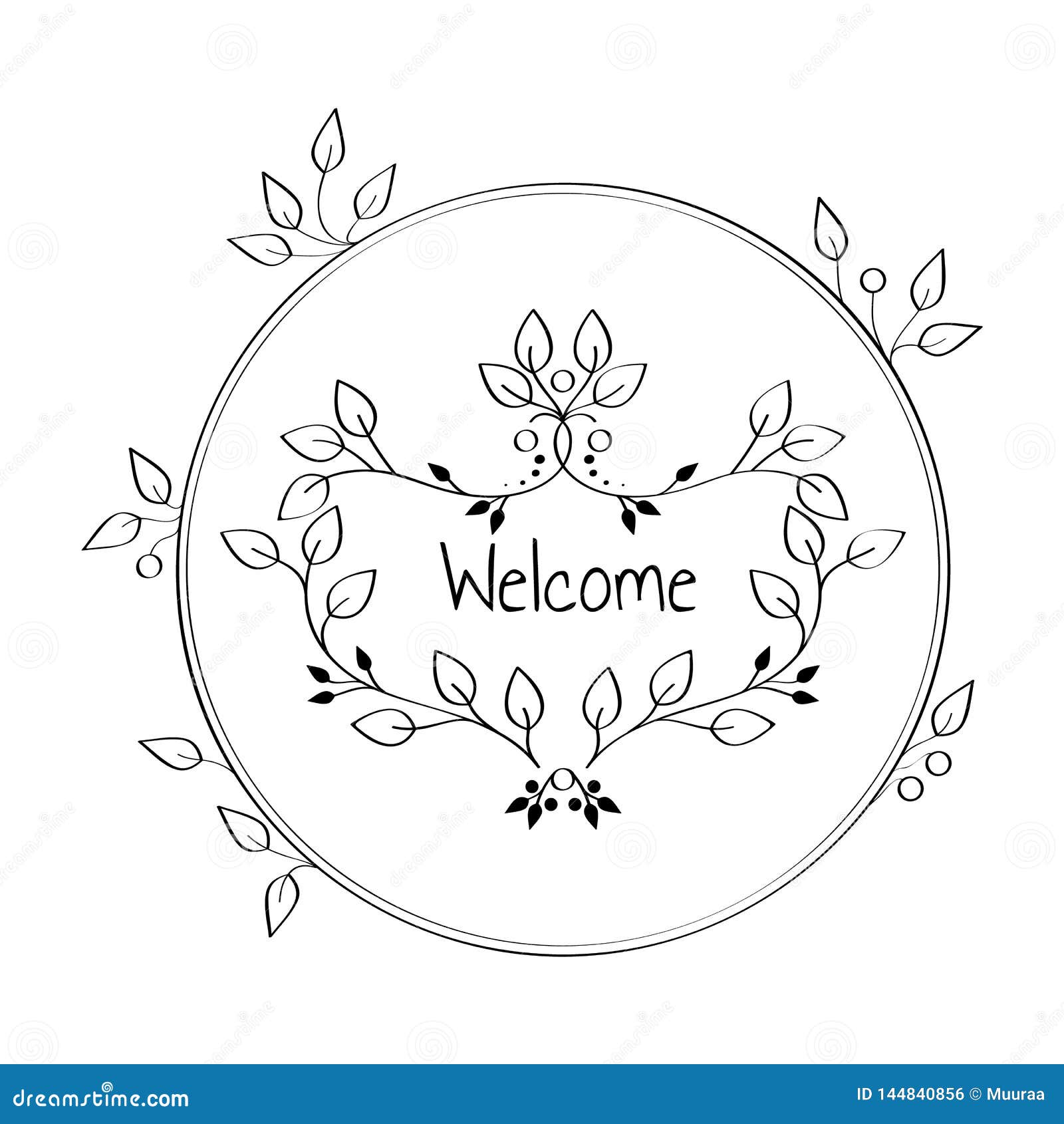 Floral Linear Simple Frame with Leaves Stock Illustration ...