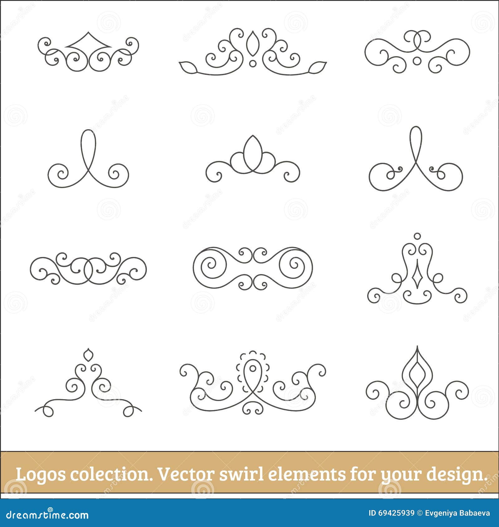 Floral Logos Collection. Swirl Elements for Design. Thin Line. Stock ...