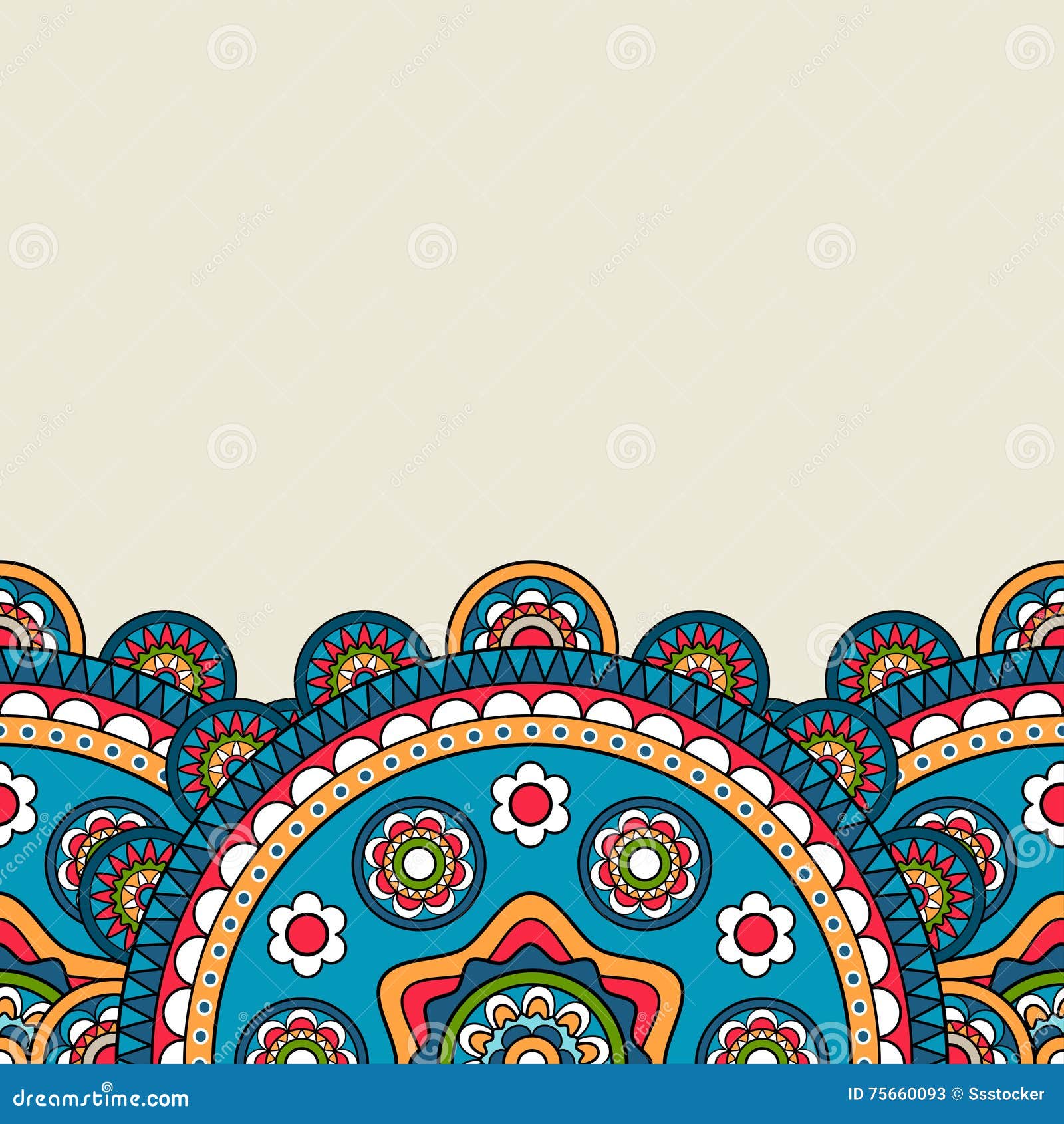 Floral Mandala Bright Colored Border Stock Vector - Illustration of ...