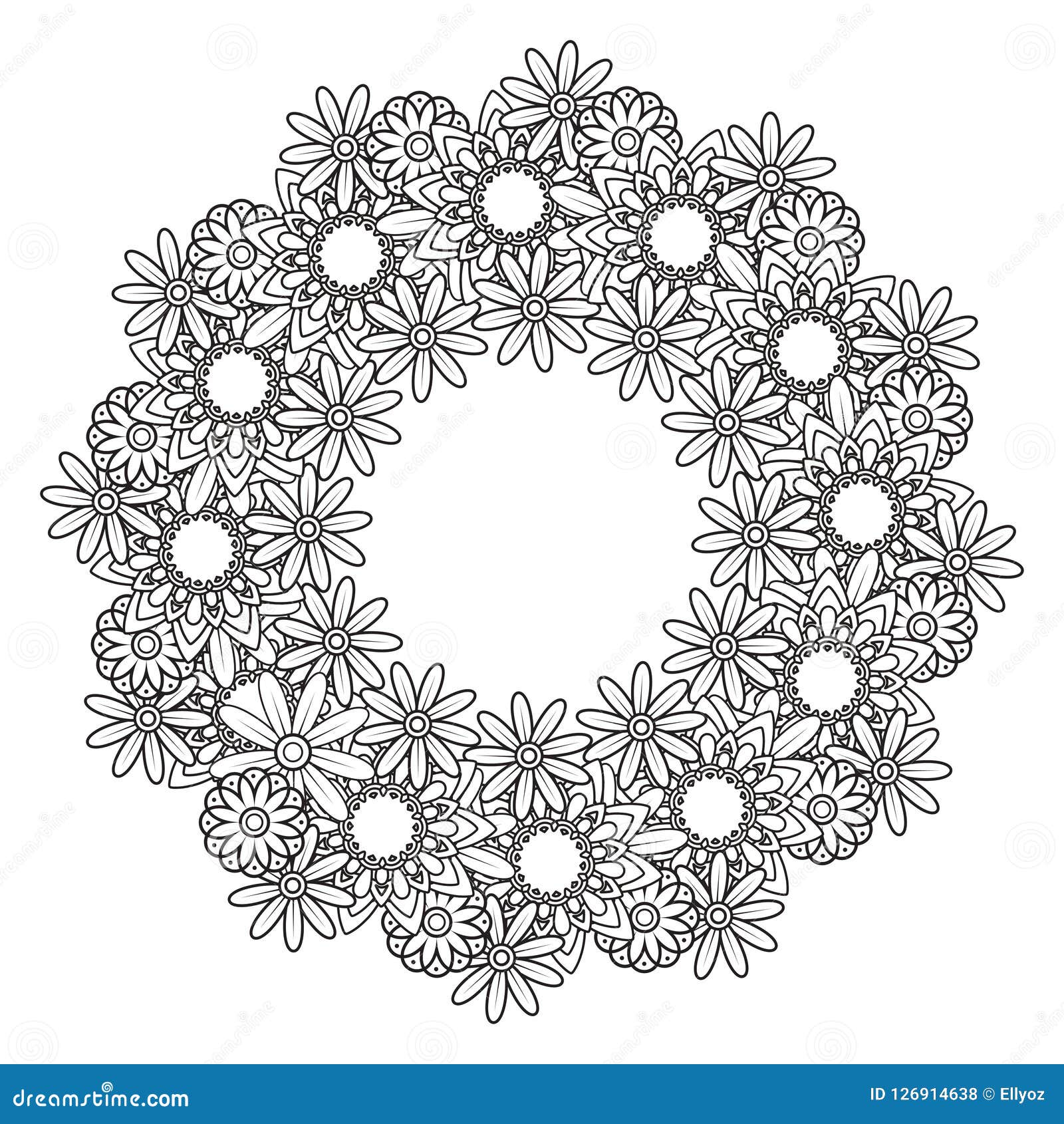Floral Mandala Pattern stock vector. Illustration of monochrome - 126914638
