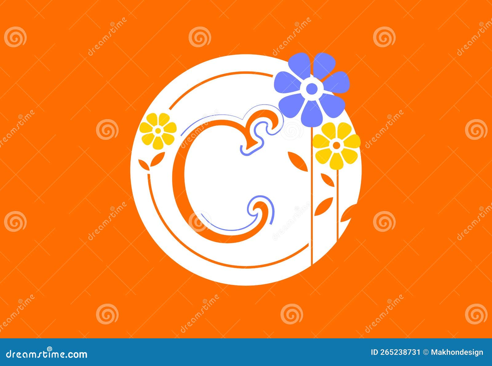 Floral Monogram Letter C. Initial Alphabet with Botanical Elements ...
