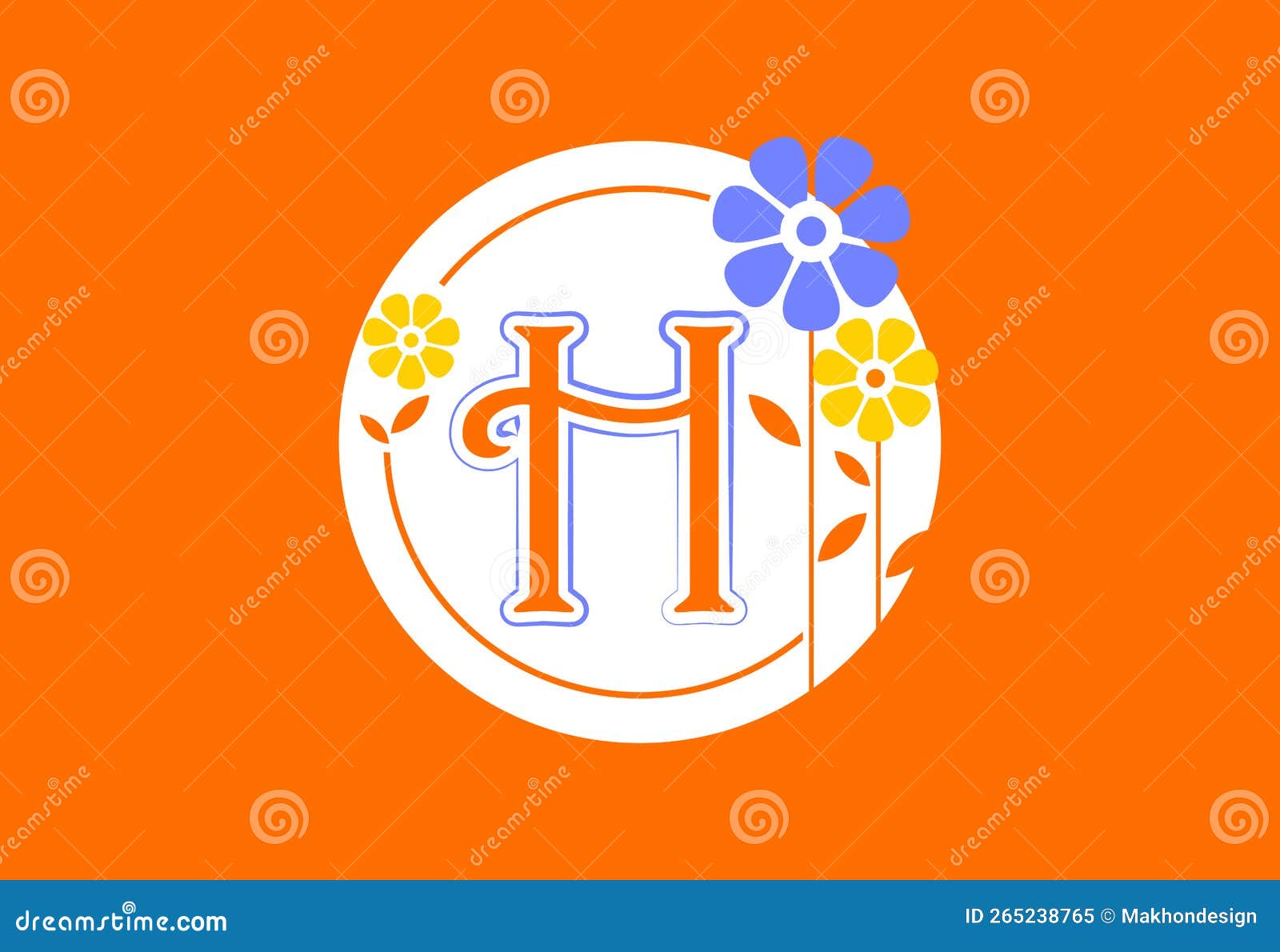 Floral Monogram Letter H. Initial Alphabet with Botanical Elements ...