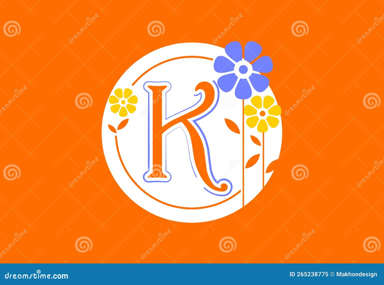 Floral Monogram Letter K. Initial Alphabet with Botanical Elements ...