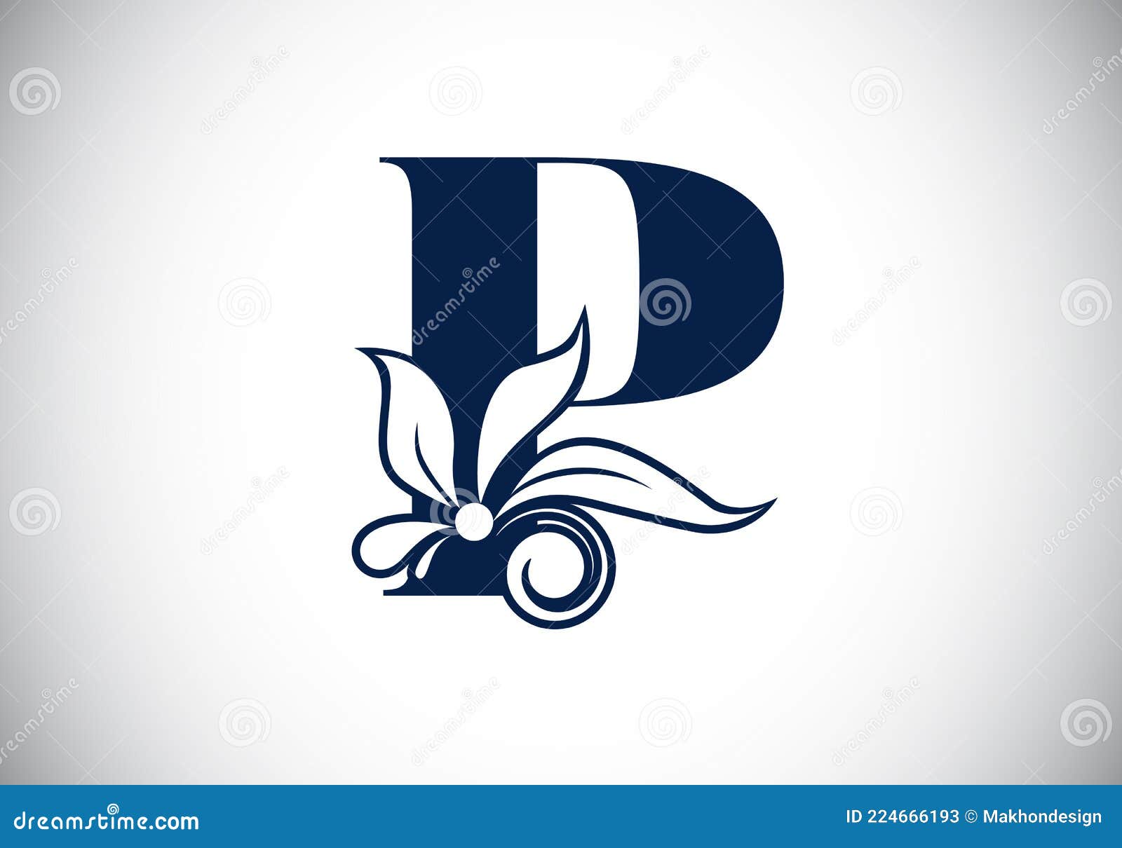 Floral Monogram Letter P. Initial Alphabet with Botanical Elements ...