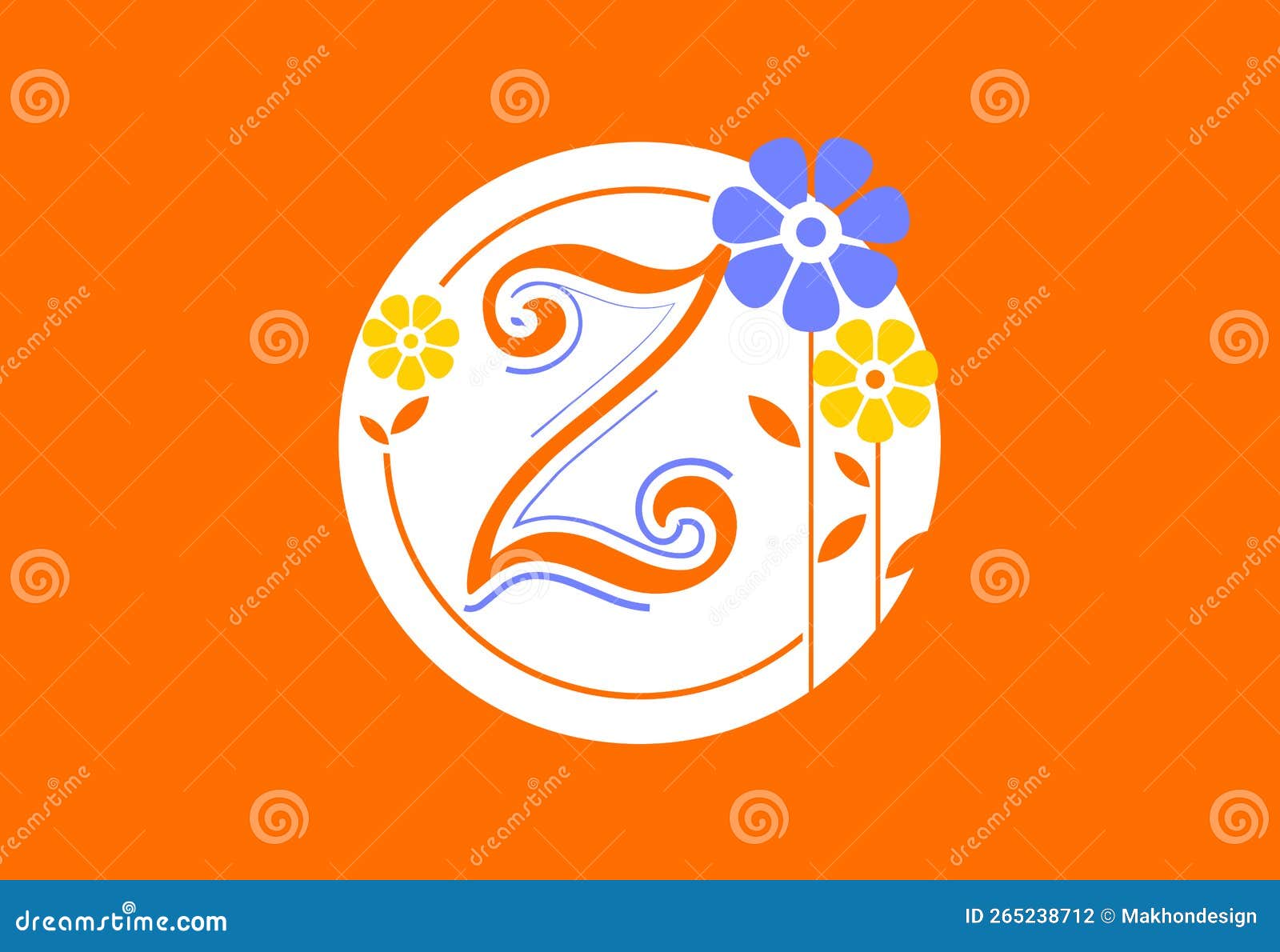 Floral Monogram Letter Z. Initial Alphabet with Botanical Elements ...