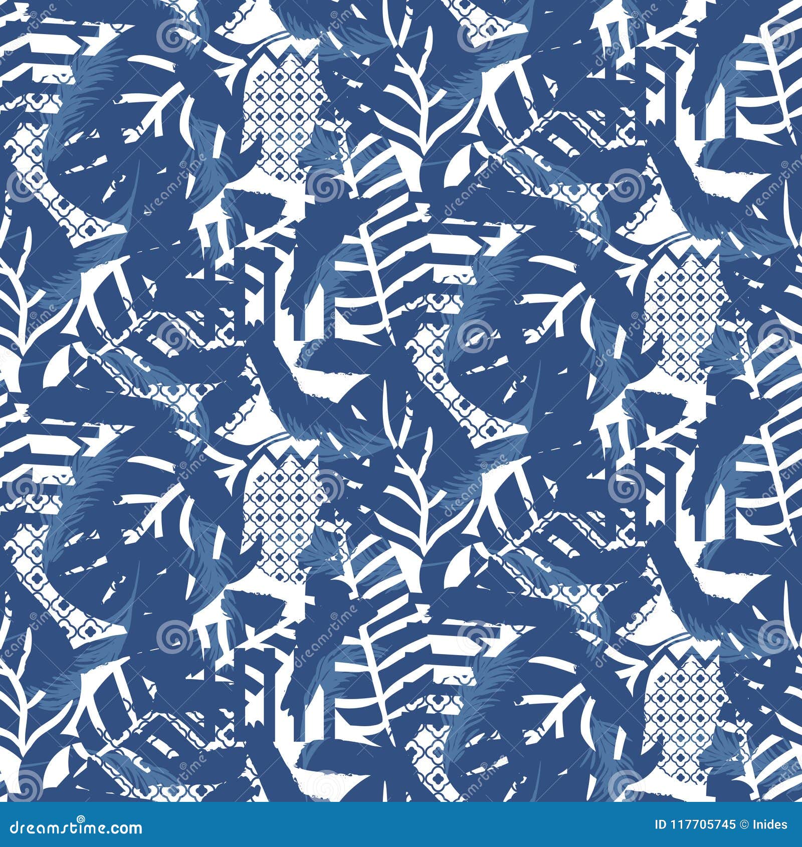 Floral Motif Background Texture. Blue Seamless Pattern. Stock Vector ...