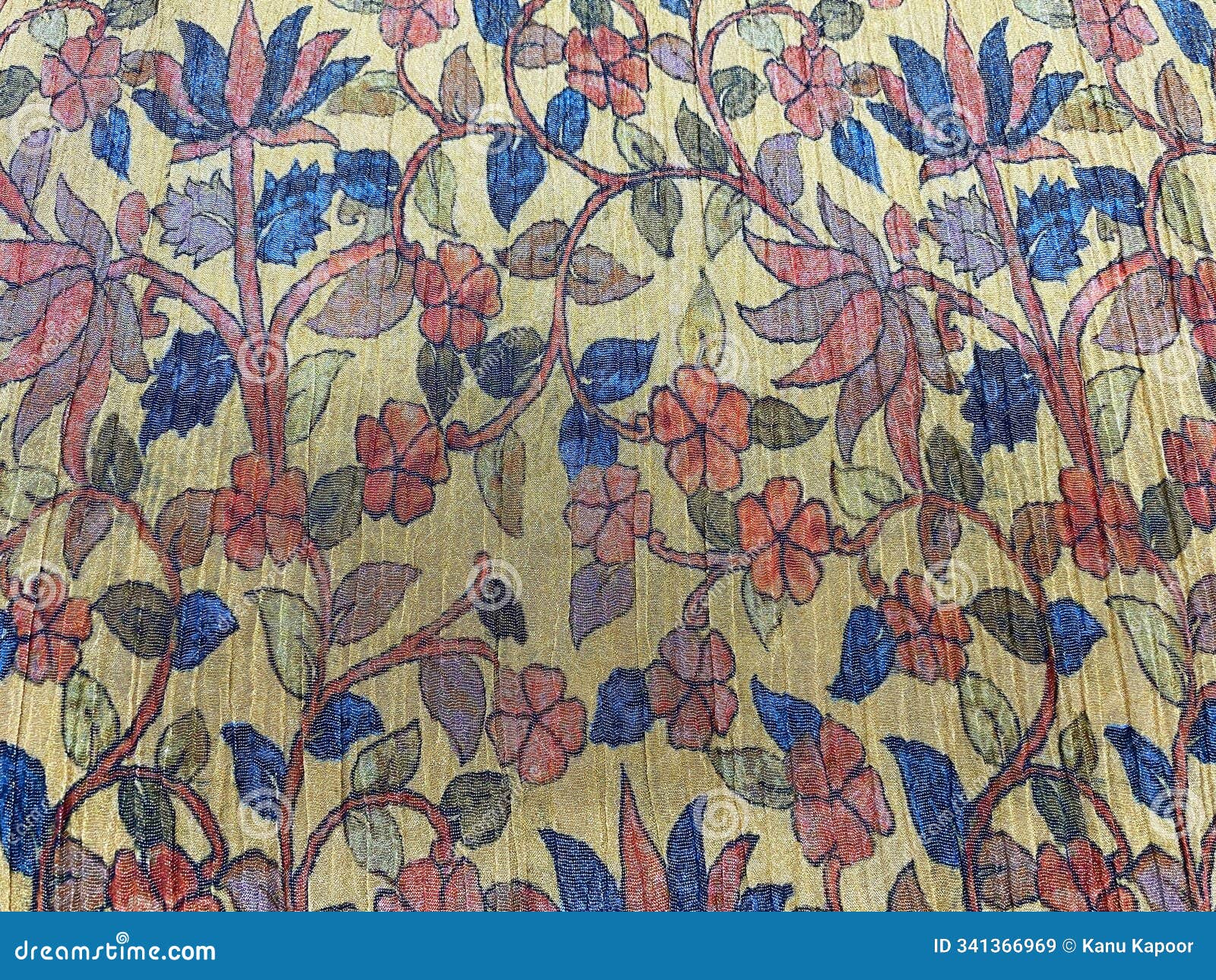 Floral Mughal Jaal Patternon Soft Beige Tissue Fabric, Stock Image ...