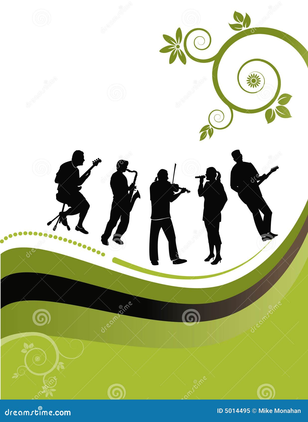 Floral Musicians Background Stock Vector - Illustration of instruments ...