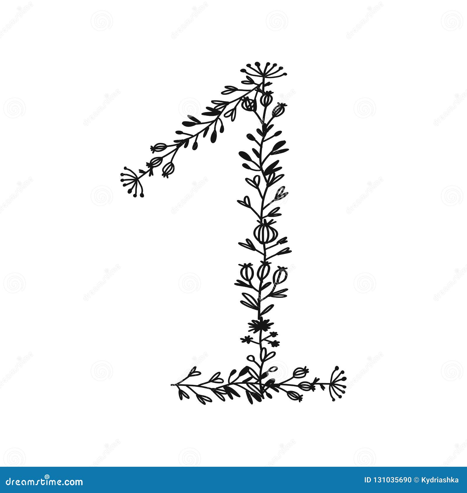 Floral number one stock vector. Illustration of decor - 131035690