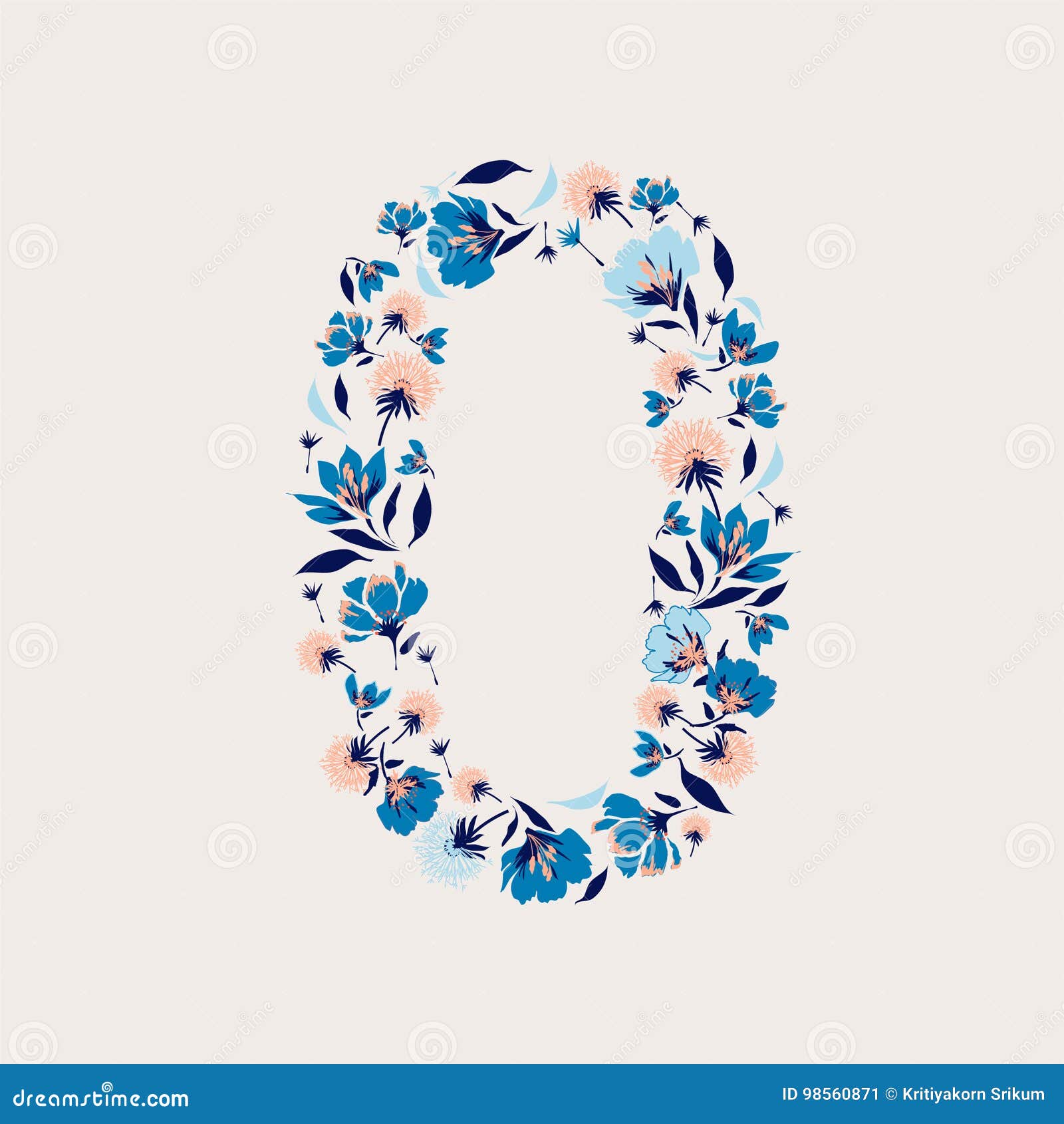 Floral number zero. stock vector. Illustration of pattern - 98560871