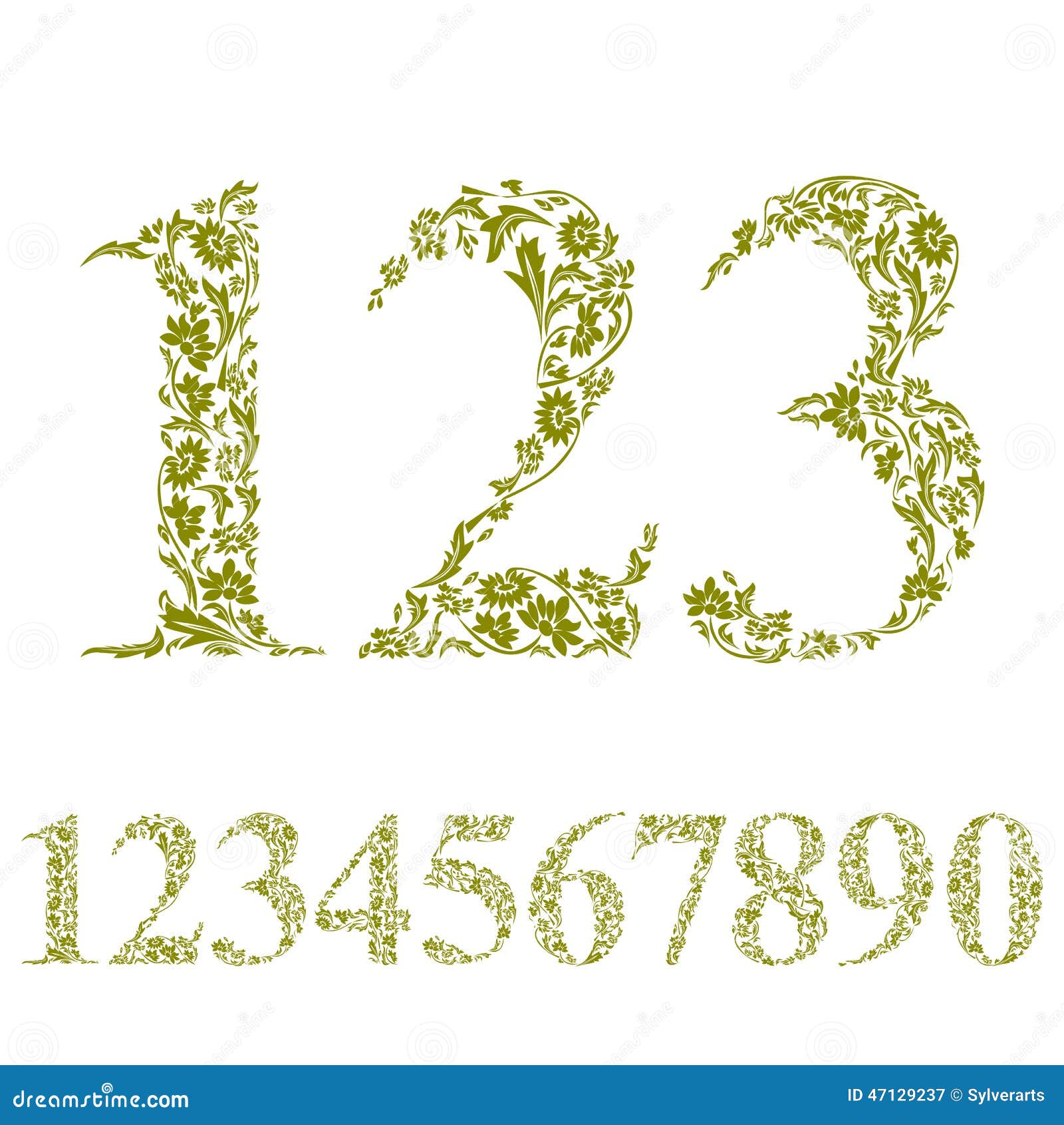 Floral Numerals, Hand-drawn Vector Numbers Decorated With Botanical ...