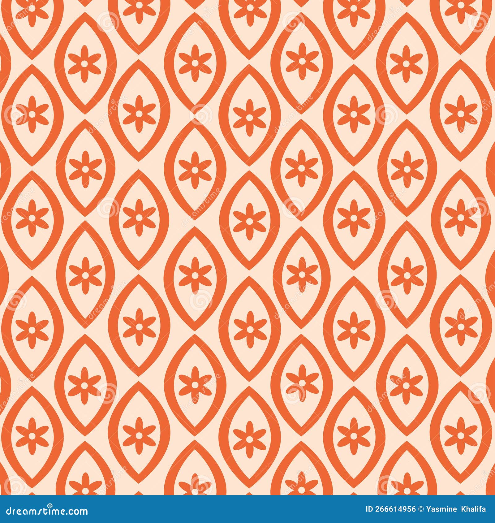Retro Orange Flowers Over Mid Century Ovals Seamless Pattern on Beige ...