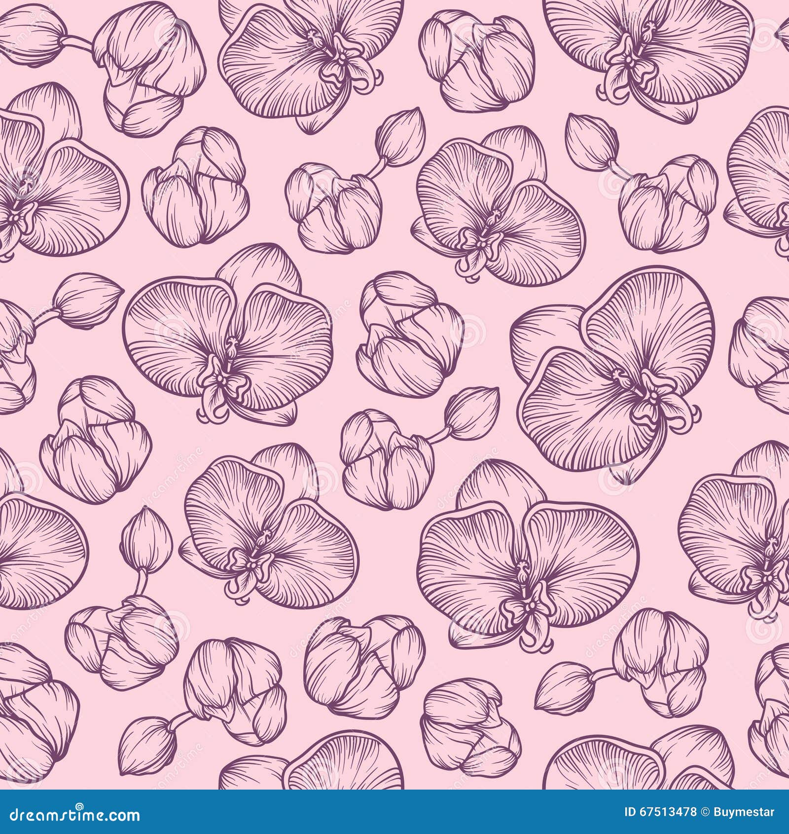 Floral Orchid Repeating Seamless Pattern On Pink Background Vector