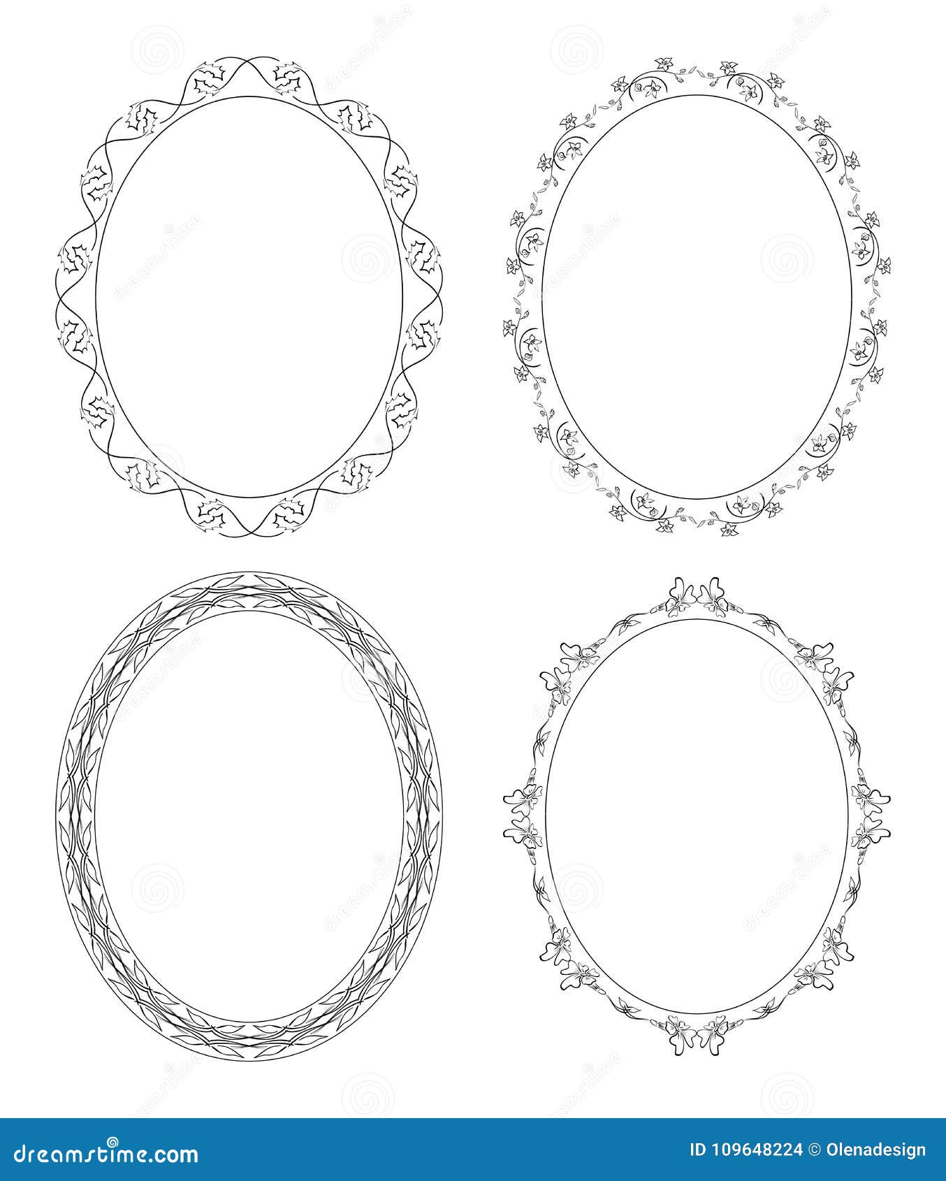 Floral Ornament on Decorative Oval Frames - Vector Set Stock Vector ...