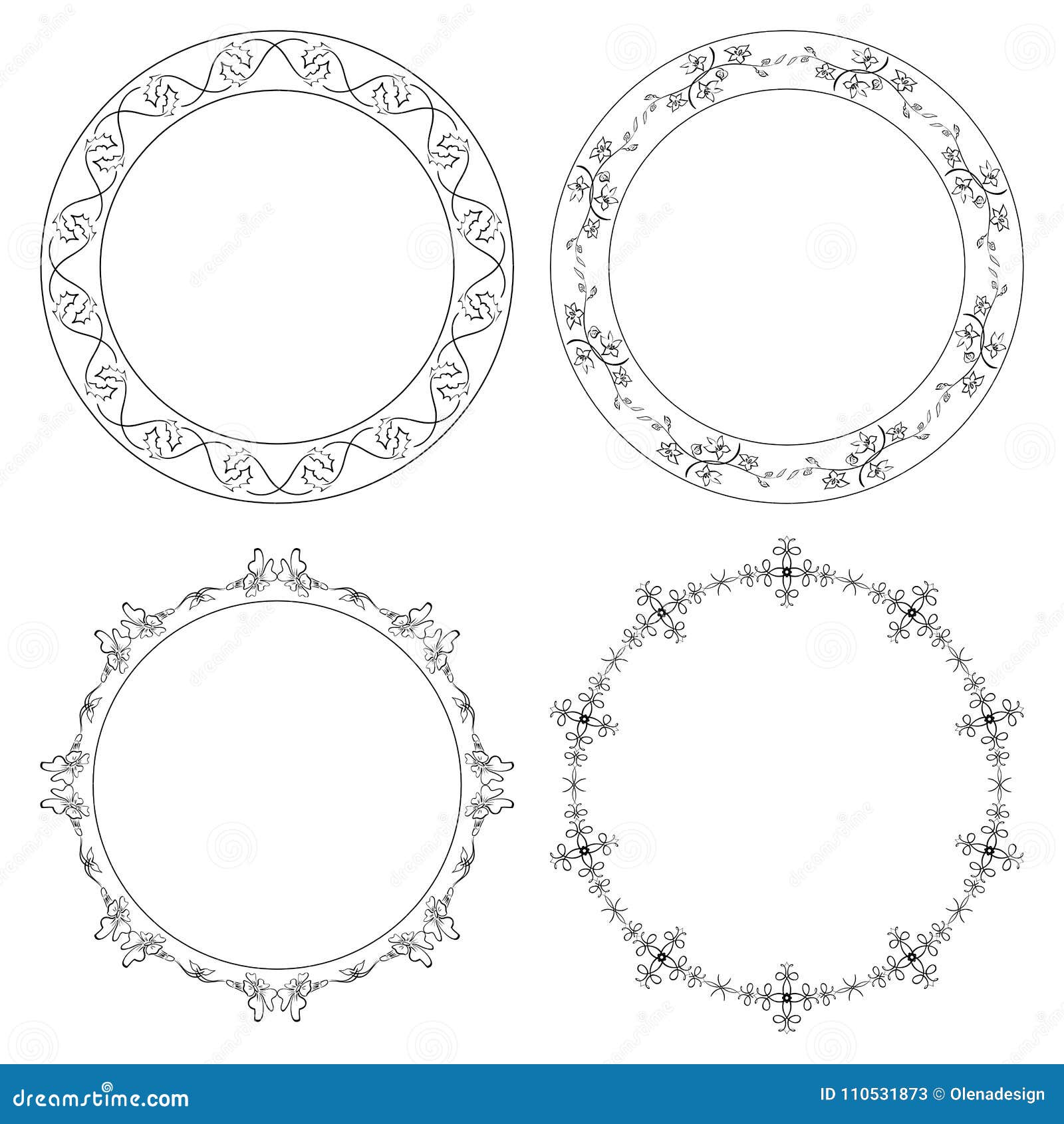 Floral Ornament on Decorative Round Frames - Vector Set Stock Vector ...