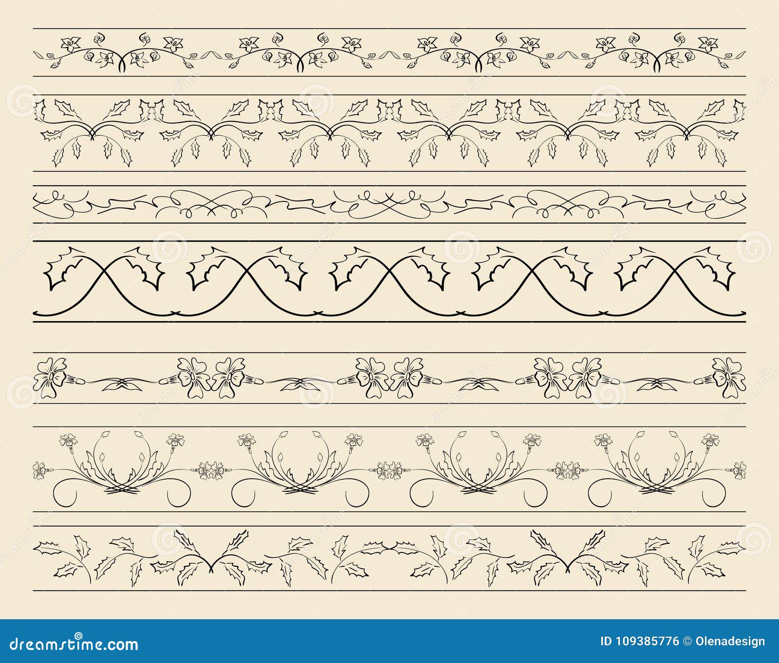 Floral Seamless Ornamental Borders - Set of Vector Decorations Stock ...