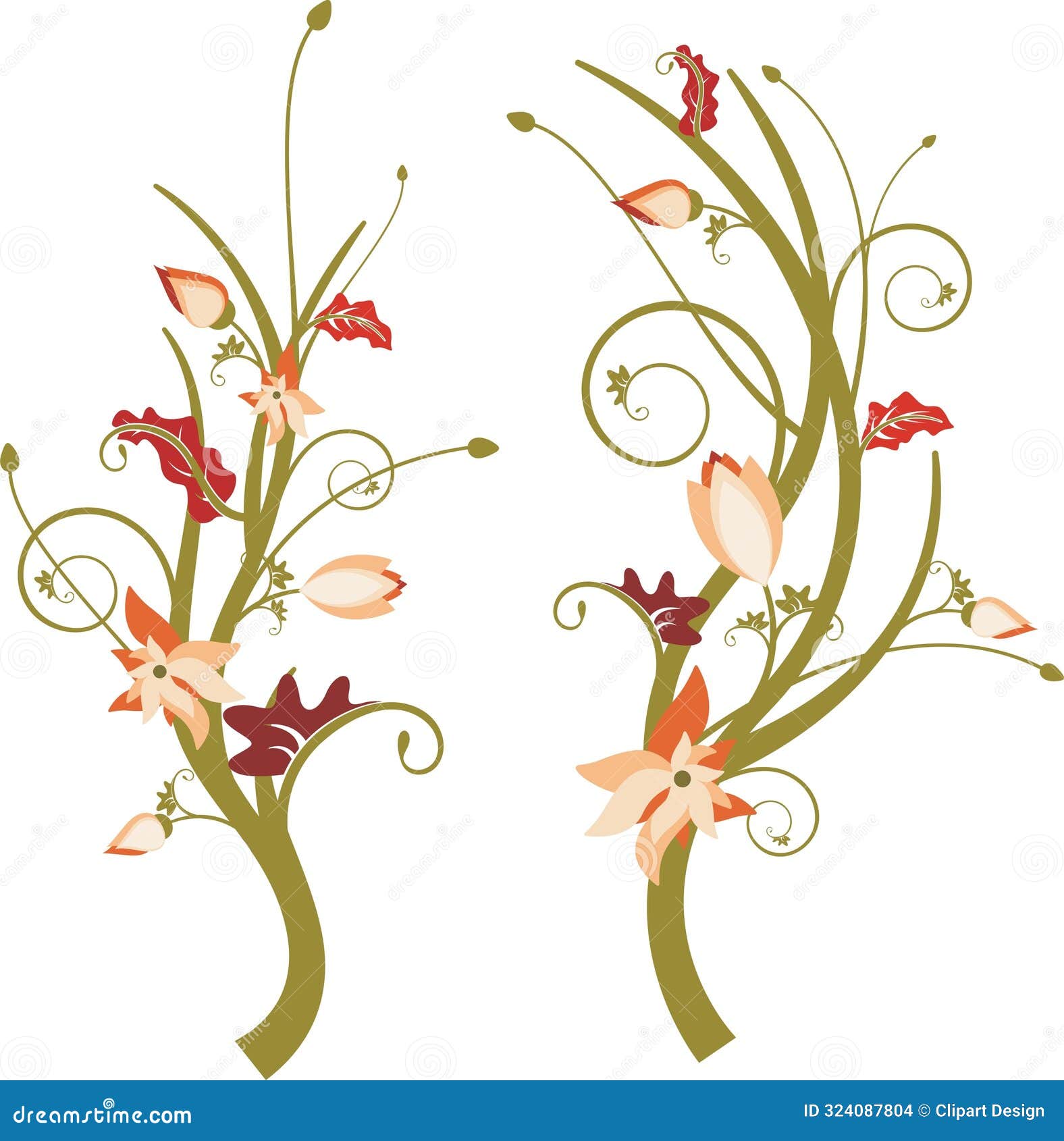 Floral Ornamental Branch Designs Vector Set Stock Illustration ...