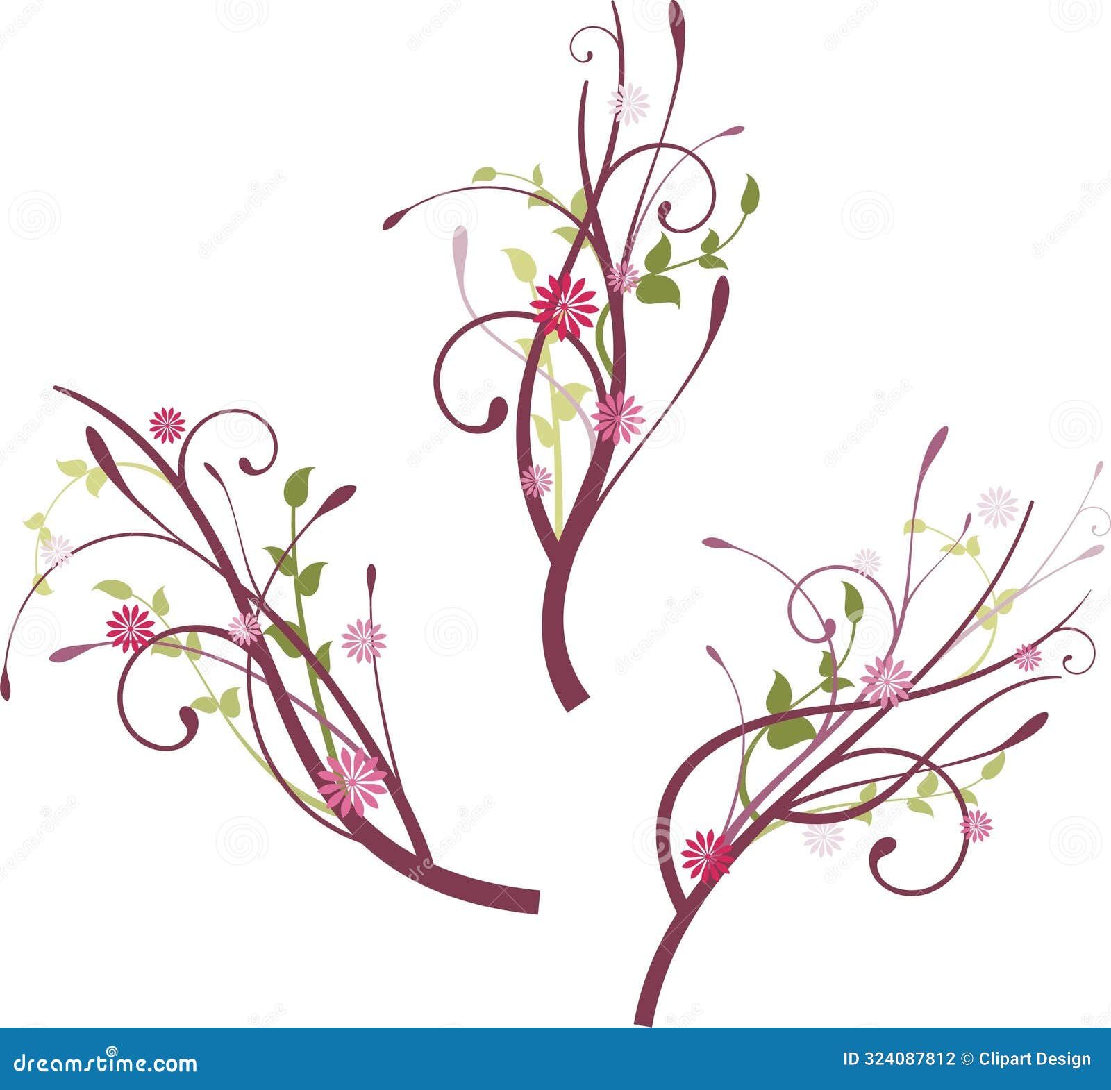 Floral Ornamental Branch Designs Vector Set Stock Illustration ...