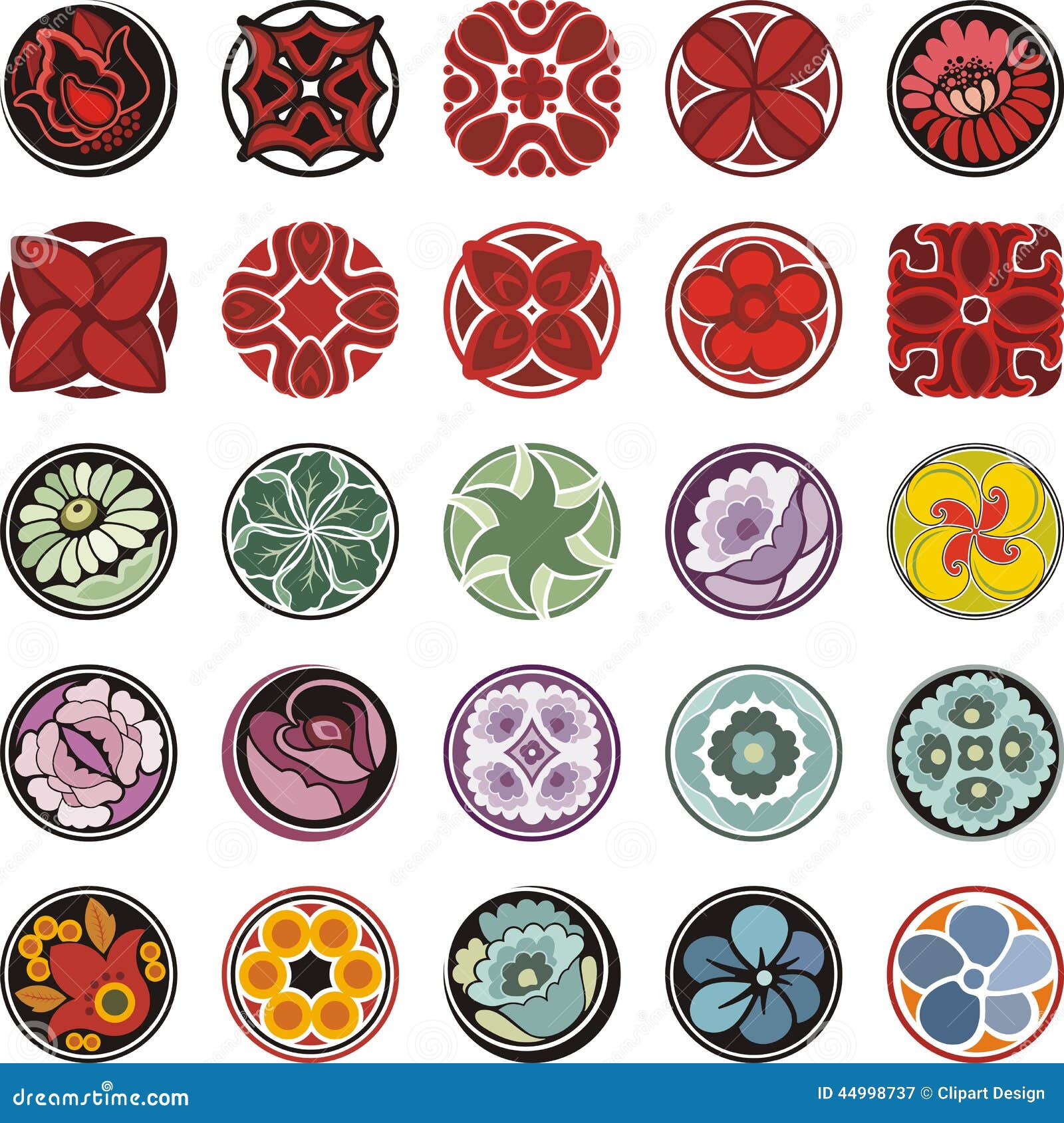 Floral Ornamental Circle Designs Set Stock Illustration - Illustration ...