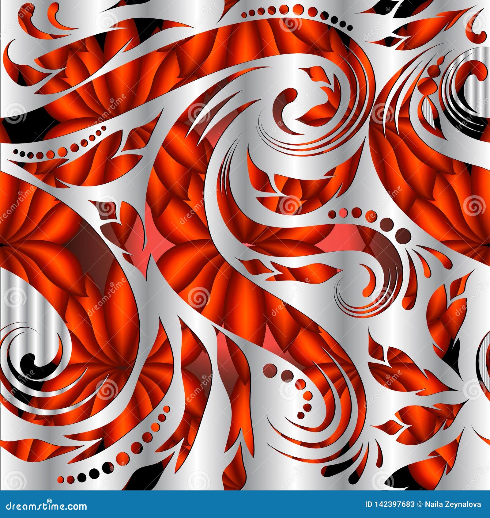 Floral Ornamental Colorful 3d Vector Seamless Pattern. Textured Silver ...