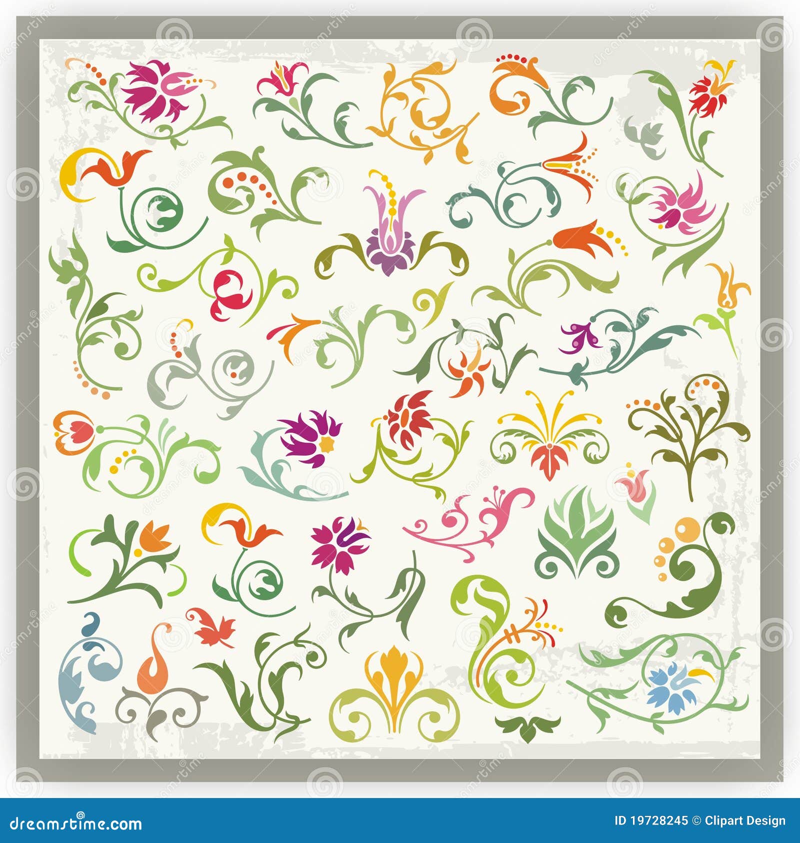 Floral Ornamental Designs Set Stock Vector - Illustration of victorian ...
