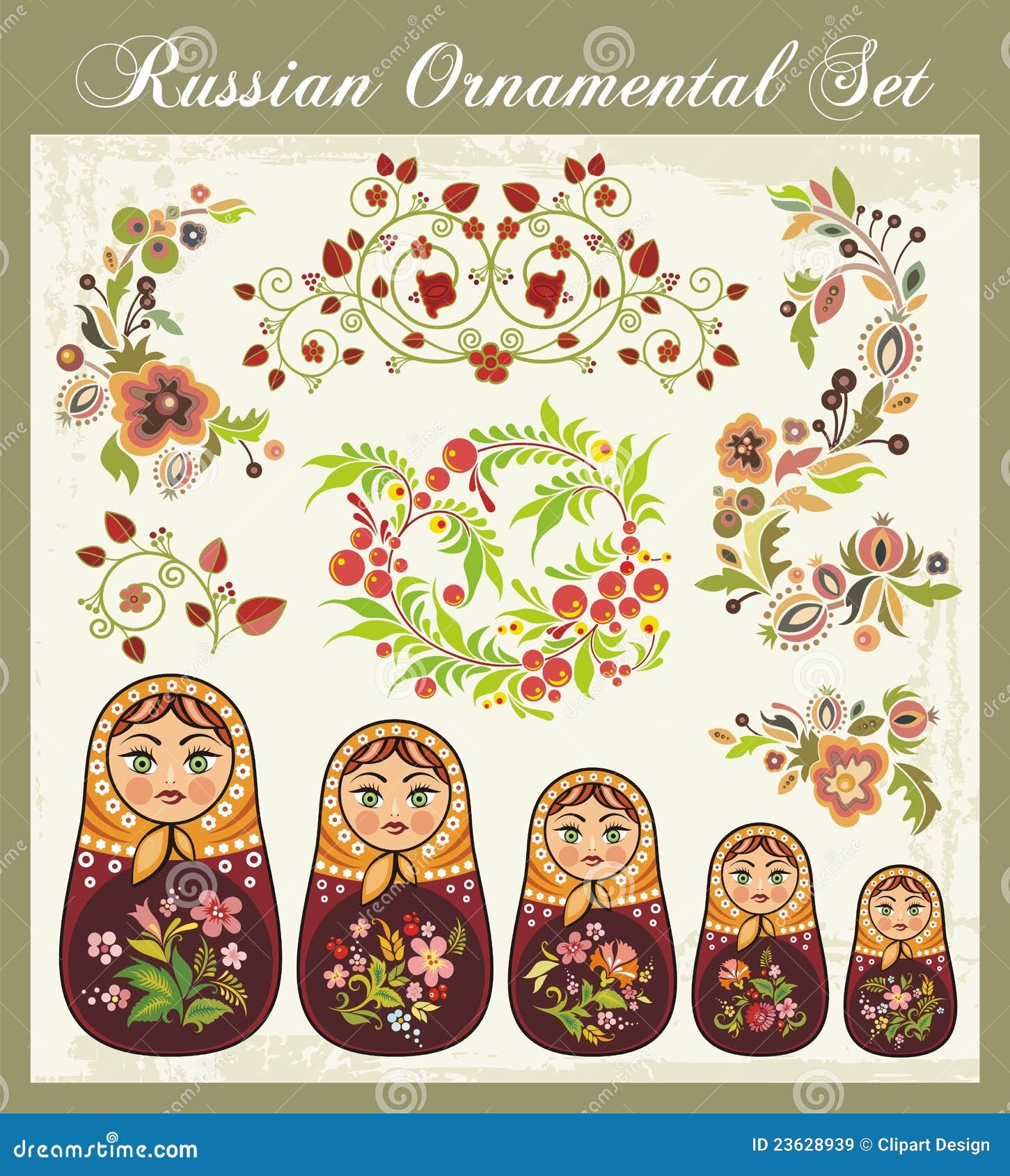 Floral Ornaments in Russian Style Stock Vector - Illustration of ...