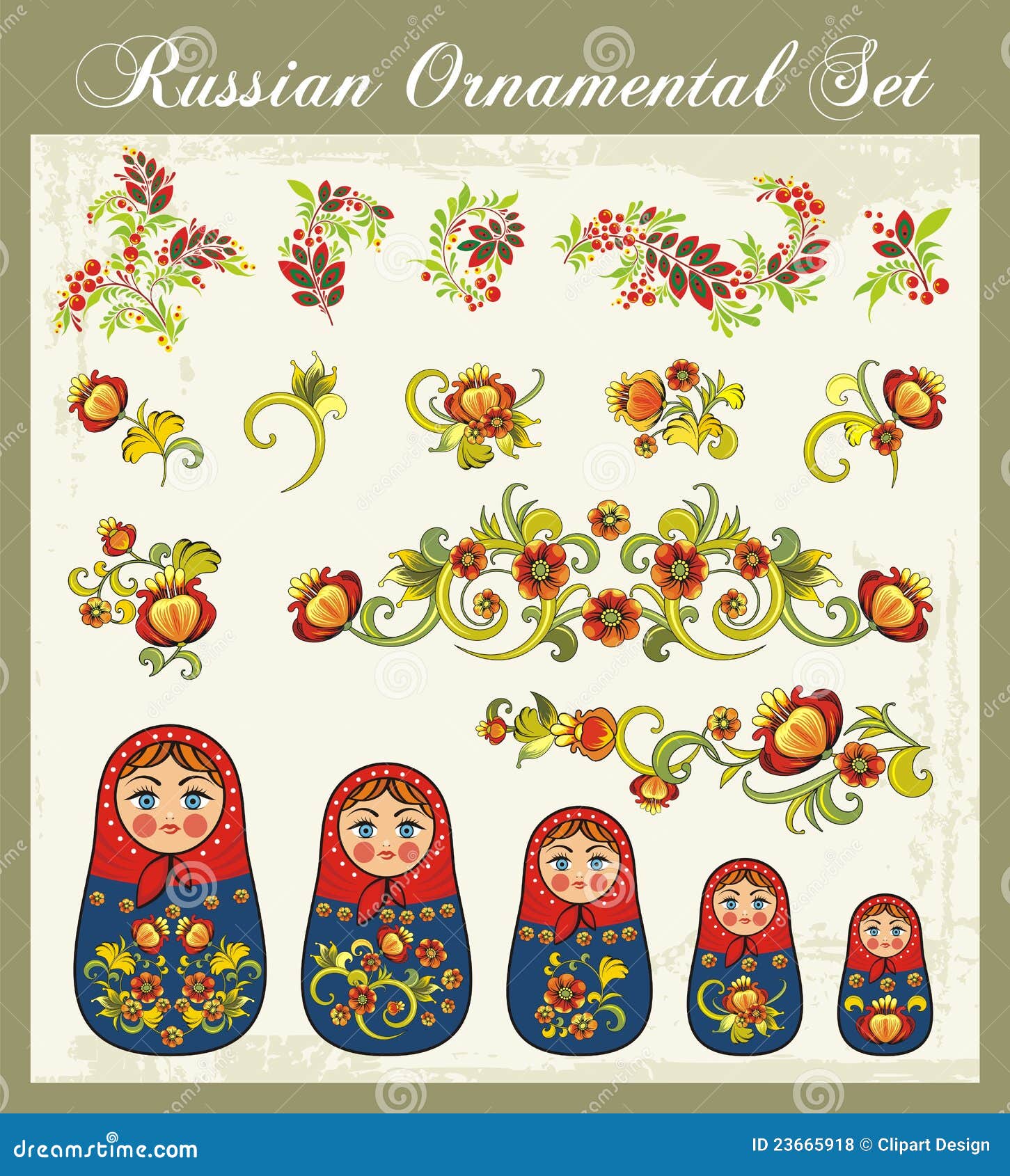 Floral Ornaments in Russian Style Stock Vector - Illustration of ...
