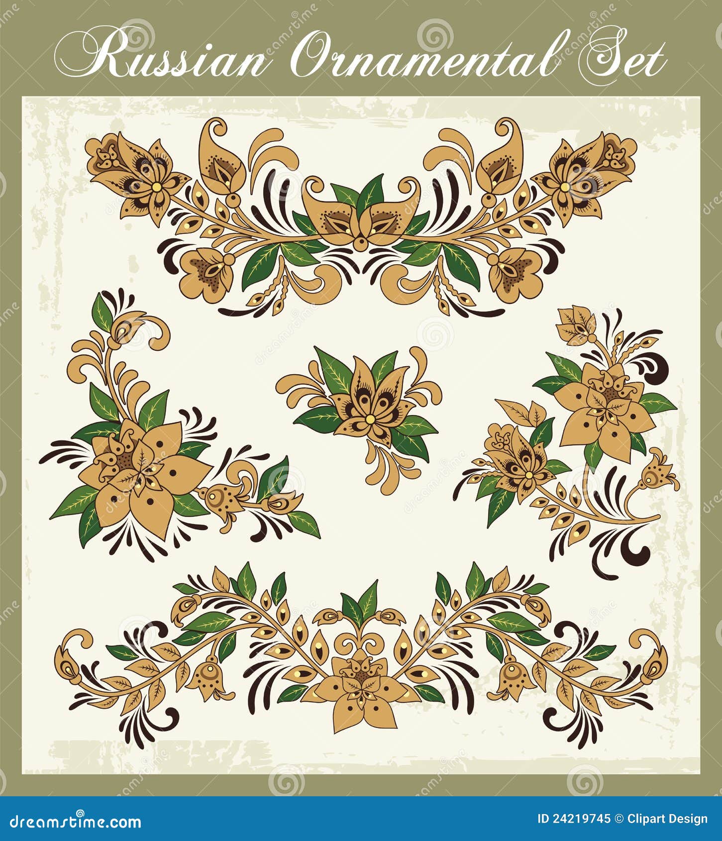 Floral Ornaments in Russian Style Stock Vector - Illustration of ...