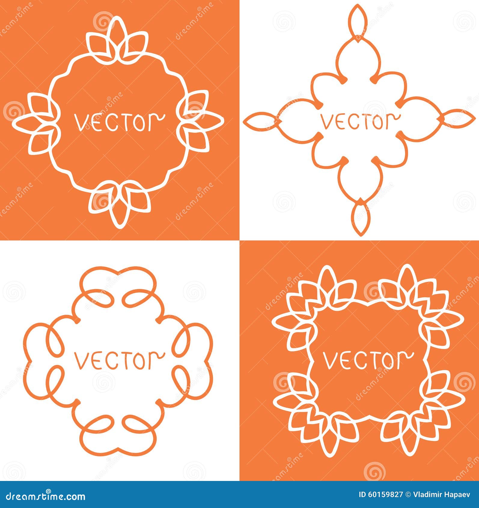 Floral Outline Frames and Borders. Monogram Mono Stock Vector ...