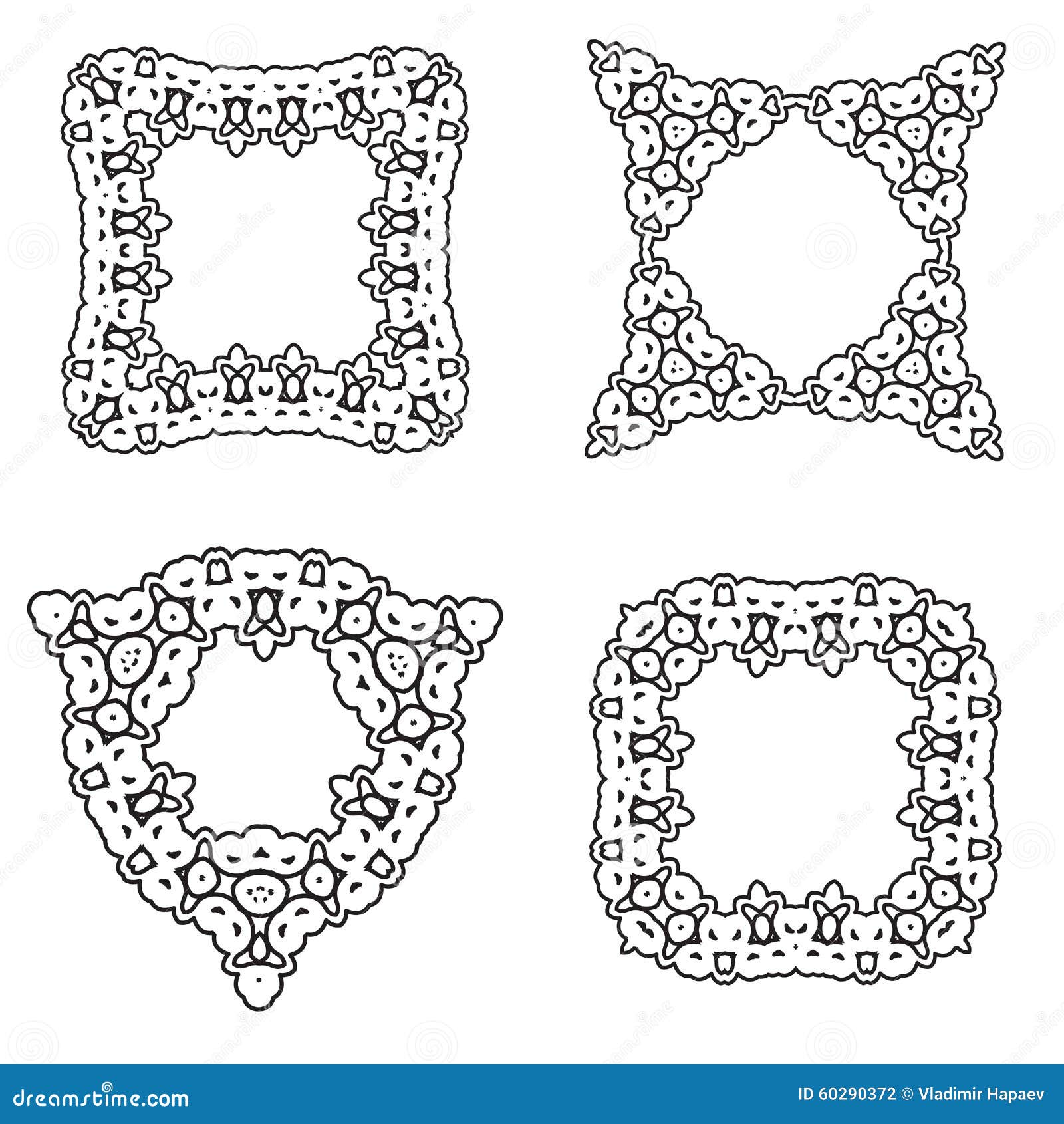 Floral Outline Frames And Borders. Monogram Mono Vector Illustration ...