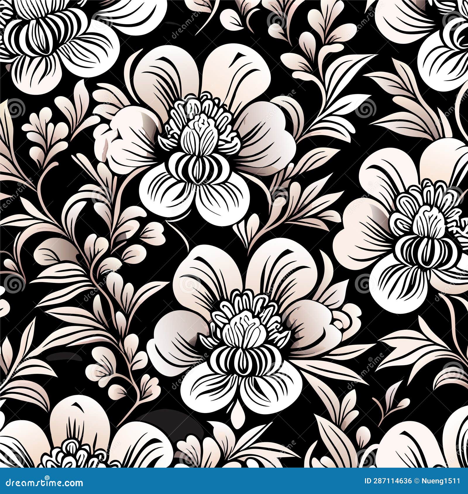 Floral Outline Pattern Seamless Design Background_049 Stock Vector ...