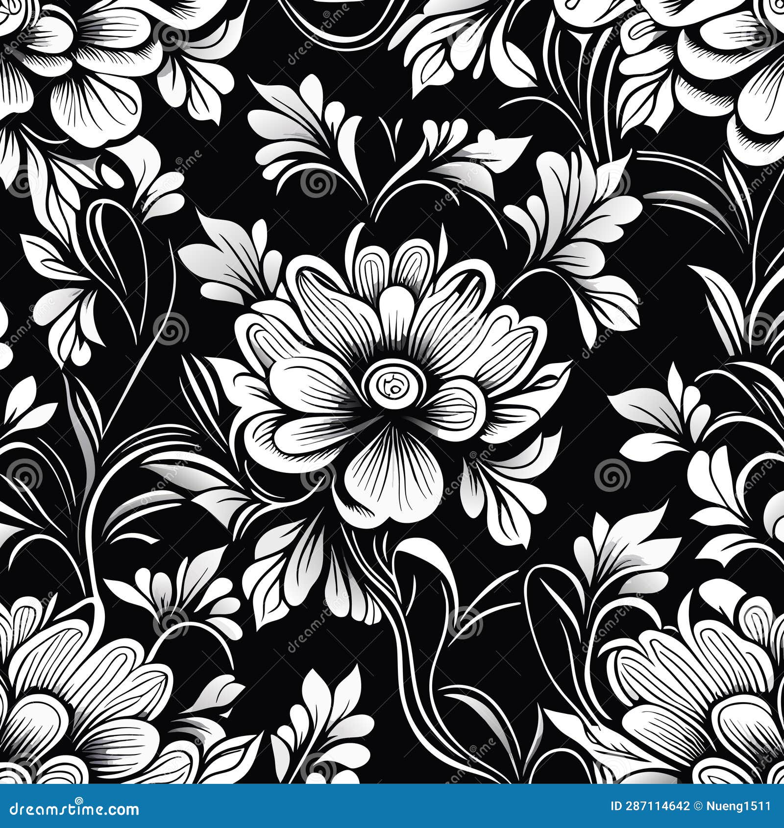 Floral Outline Pattern Seamless Design Background_051 Stock Vector ...